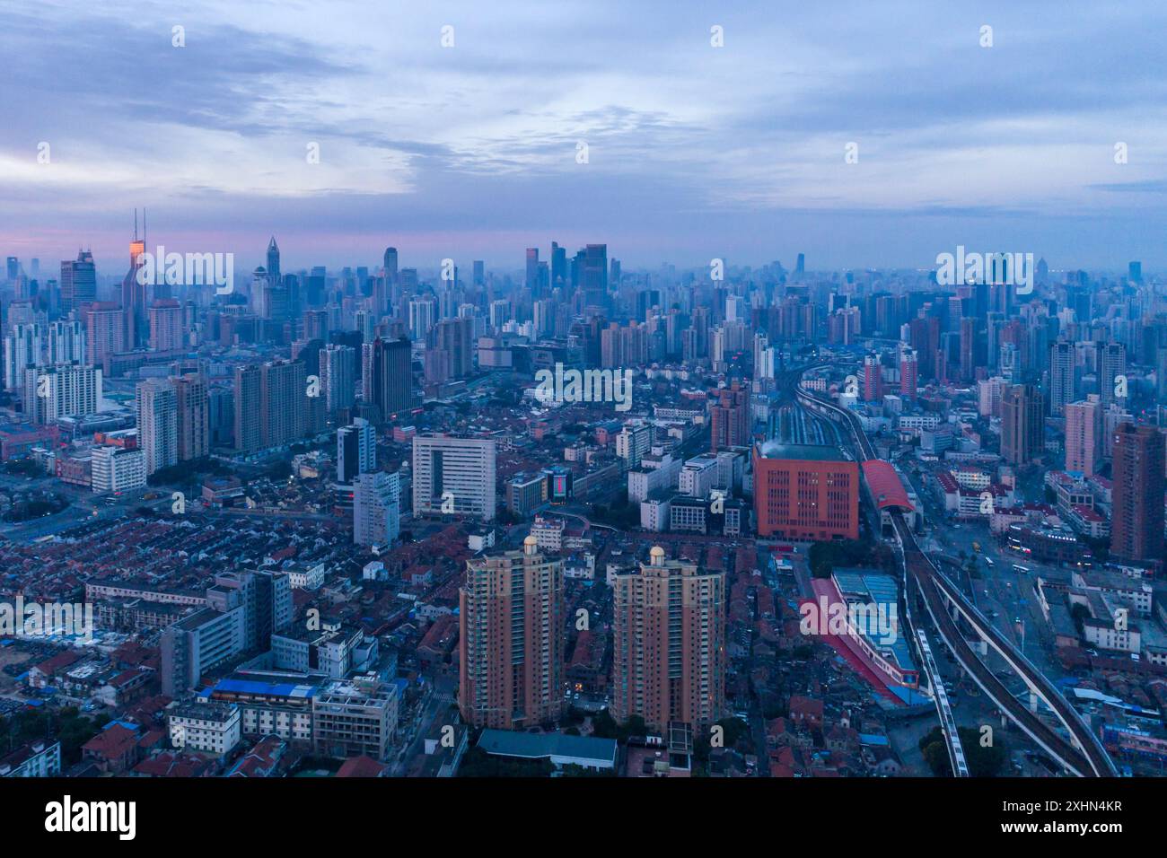 Shanghai Skyline in The Morning. Puxi District. Aerial View Stock Photo ...