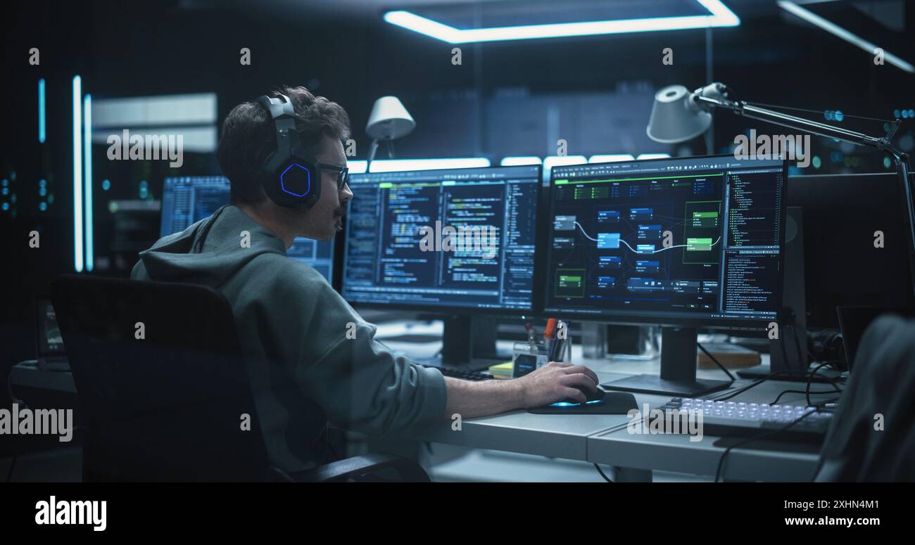 Developer using multiple displays coding hi-res stock photography and images - Alamy