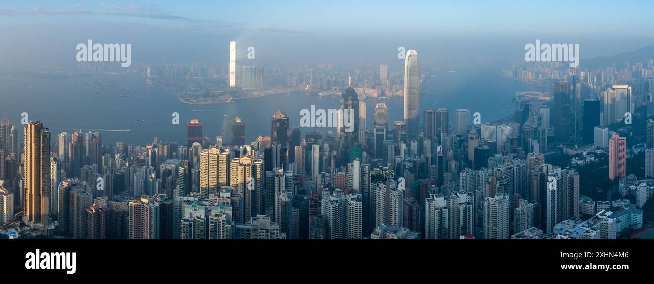 Panoramic Aerial View of Hong Kong Skyline. Victoria Harbour in at ...