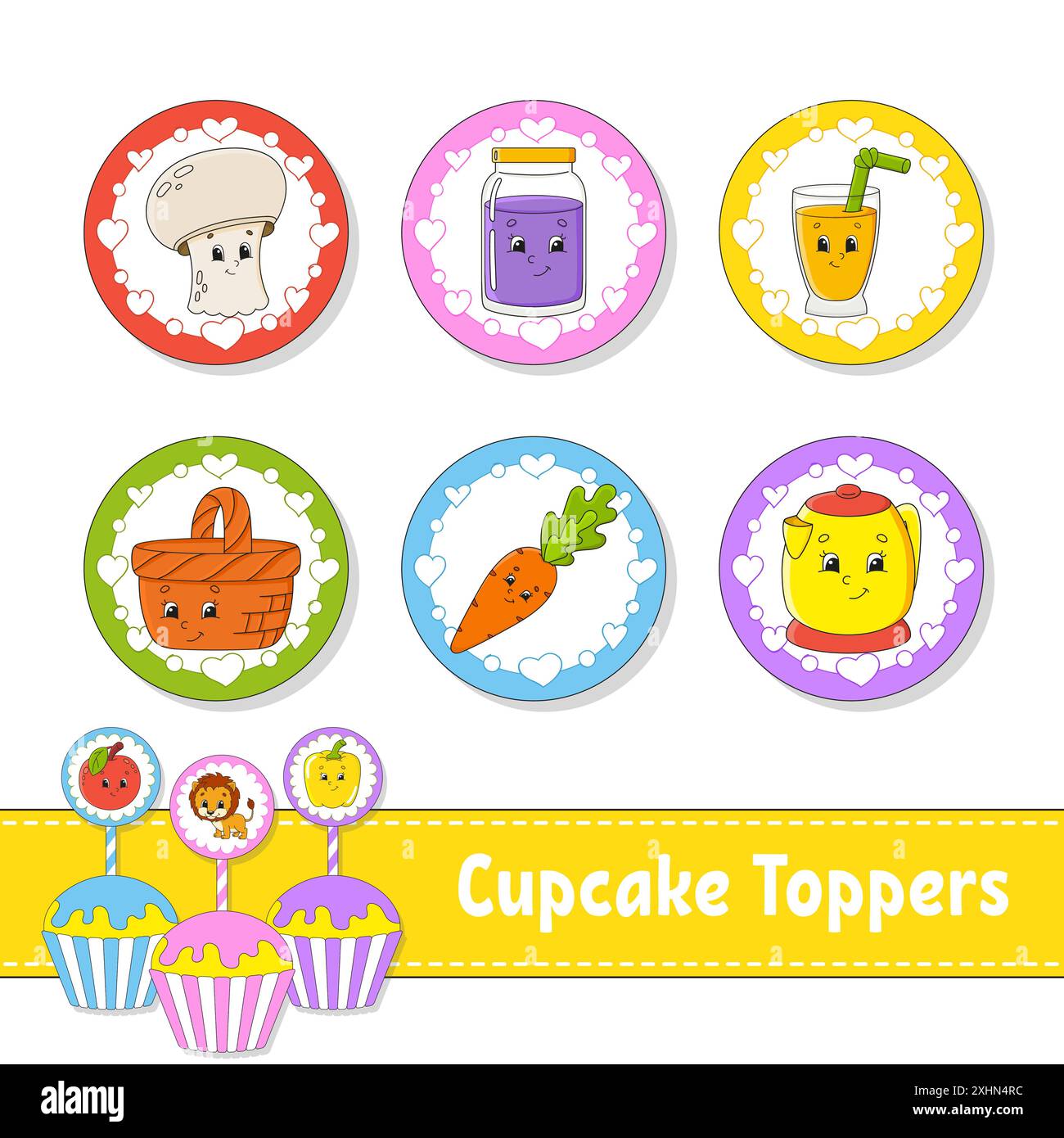 Cupcake Toppers. Set of six round pictures. cartoon characters. Cute ...