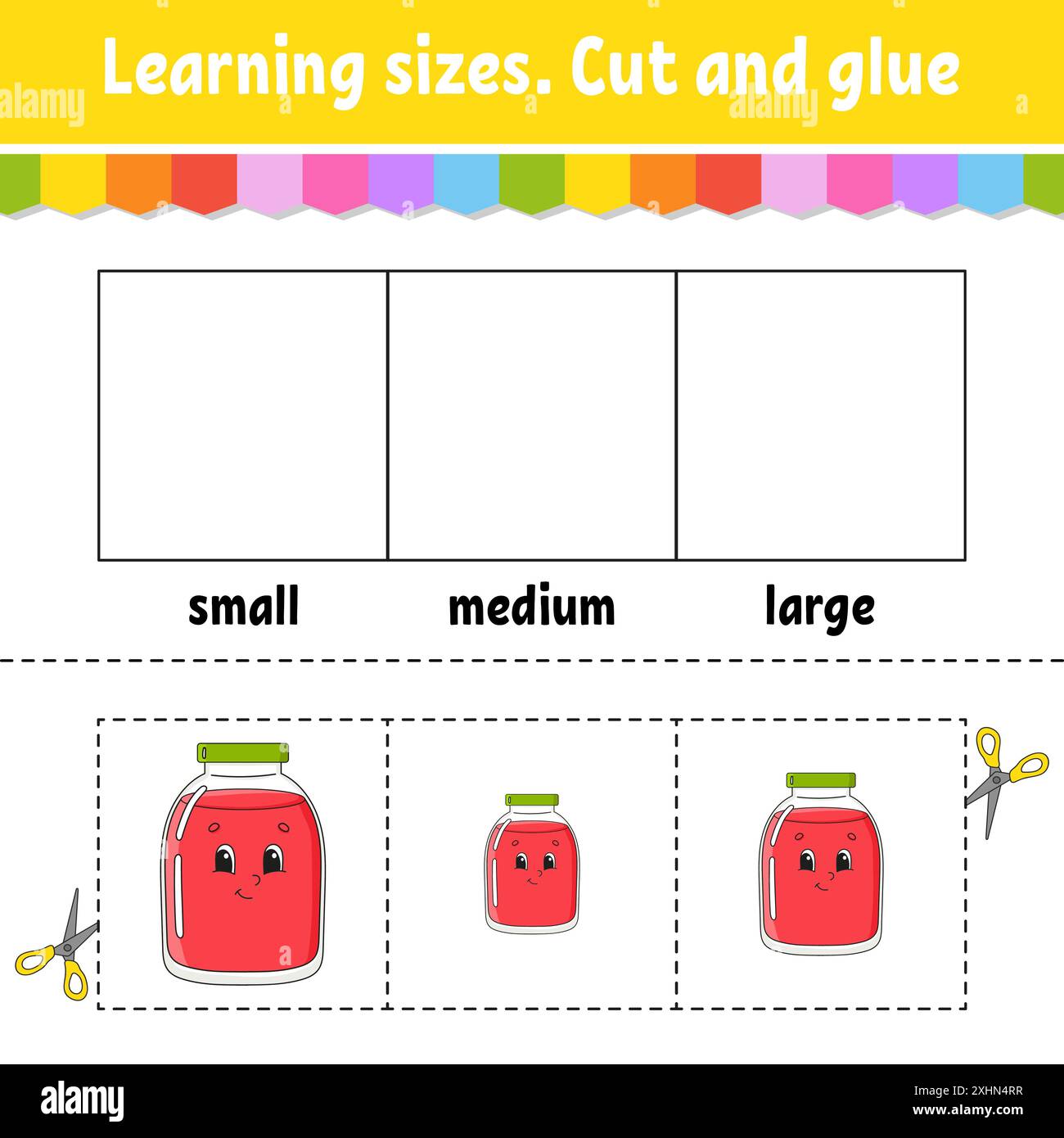Learning sizes. Cut and glue. Easy level. Color activity worksheet ...
