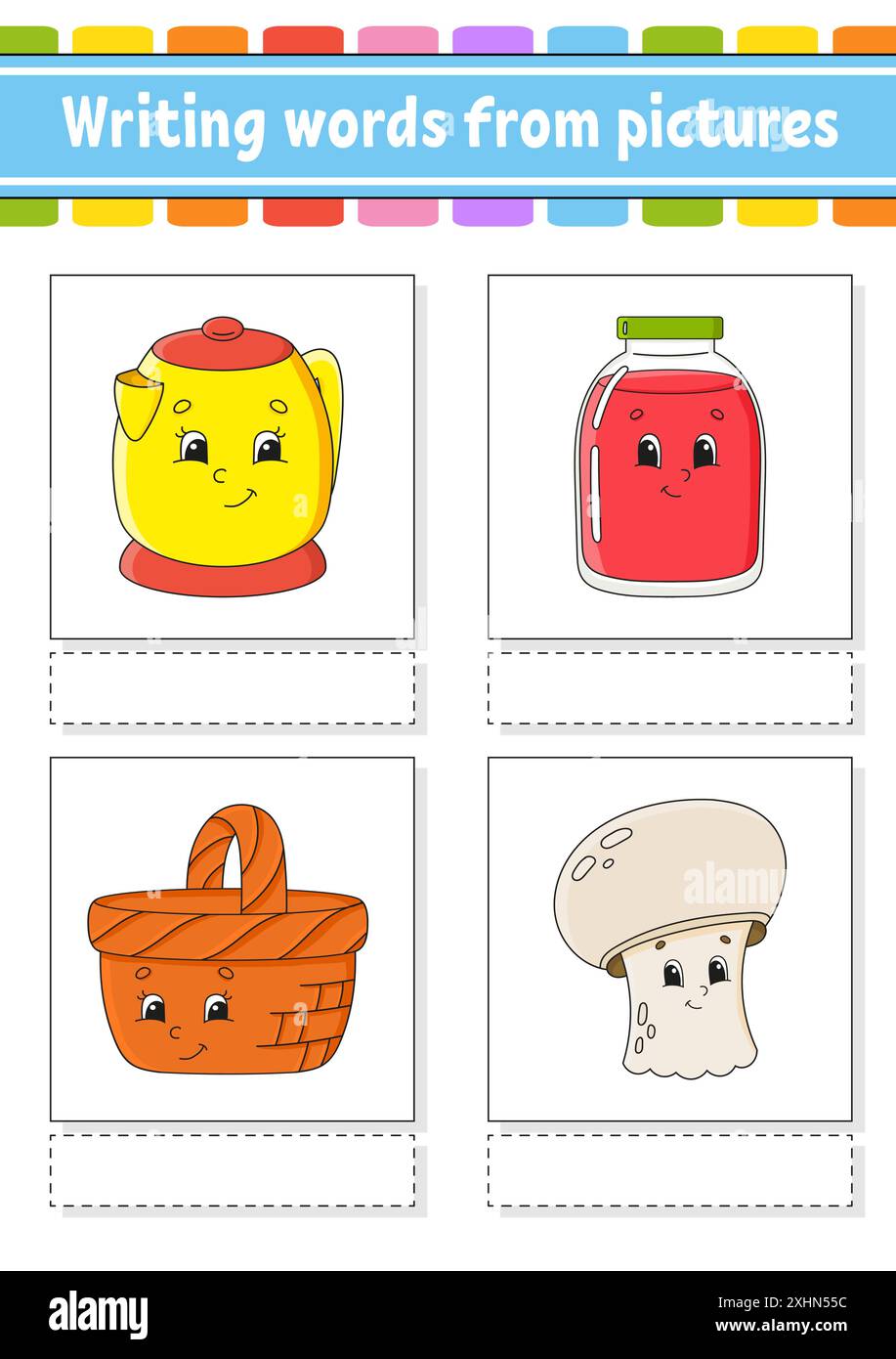 Writing words from pictures. Education developing worksheet. Activity ...