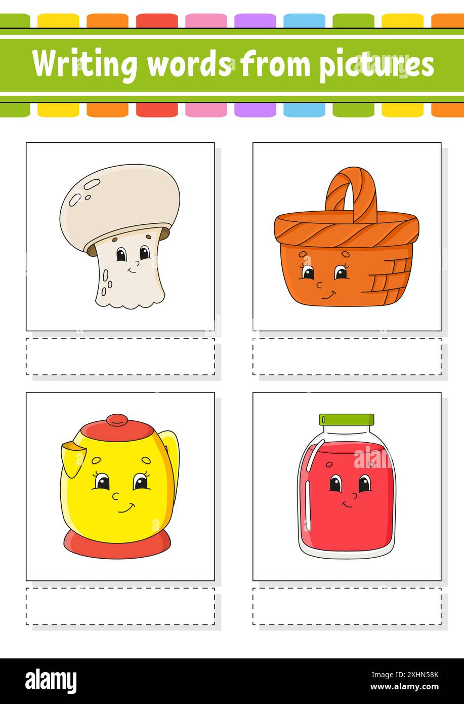 Writing words from pictures. Education developing worksheet. Activity ...