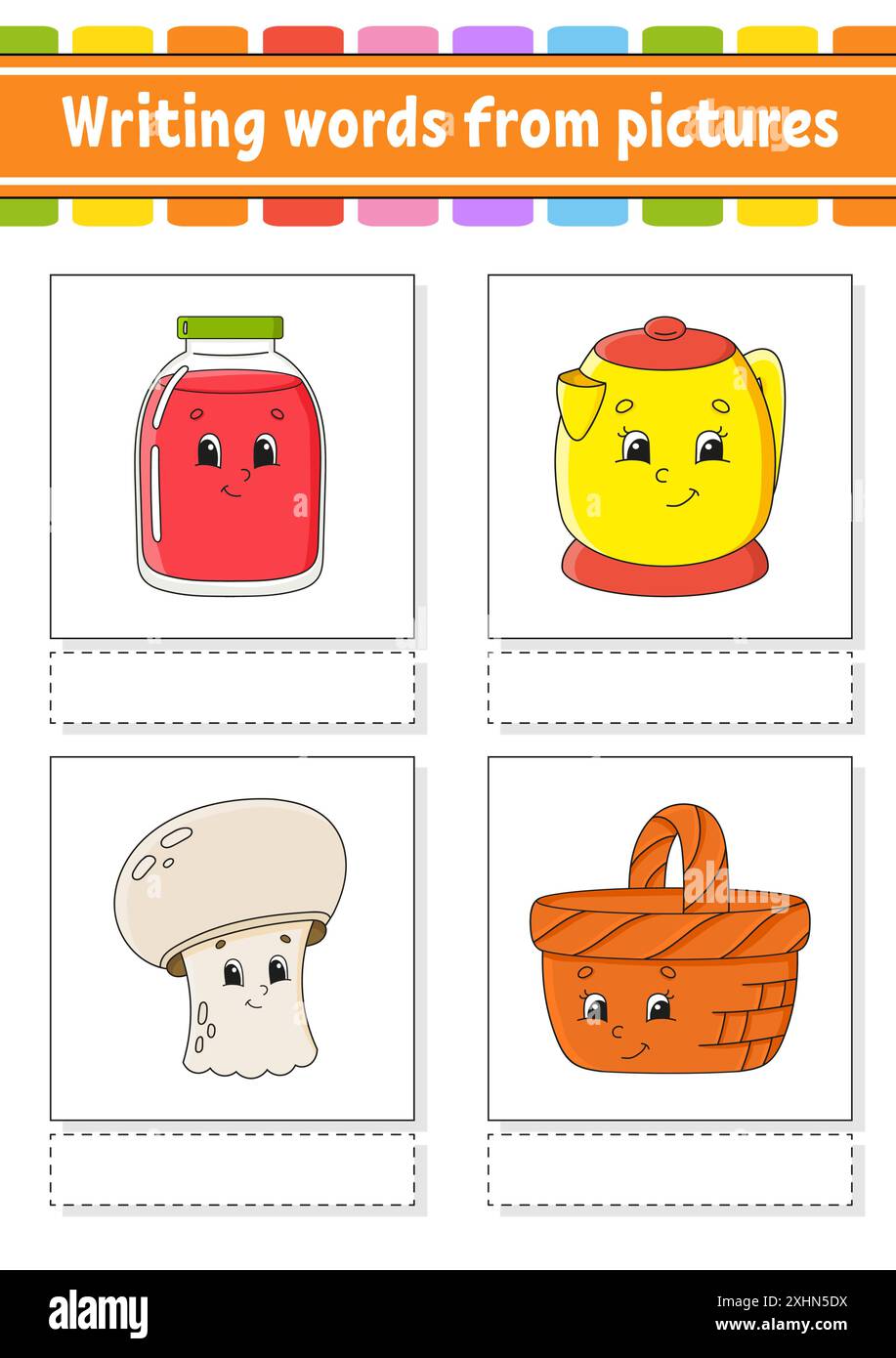 Writing words from pictures. Education developing worksheet. Activity ...