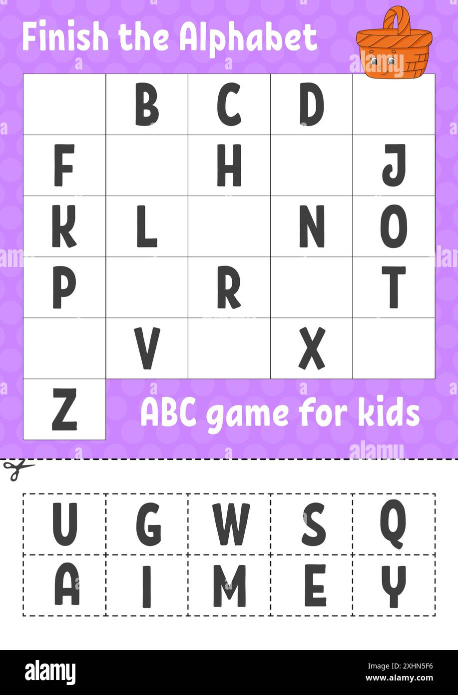Finish the alphabet. ABC game for kids. Cut and glue. Education ...