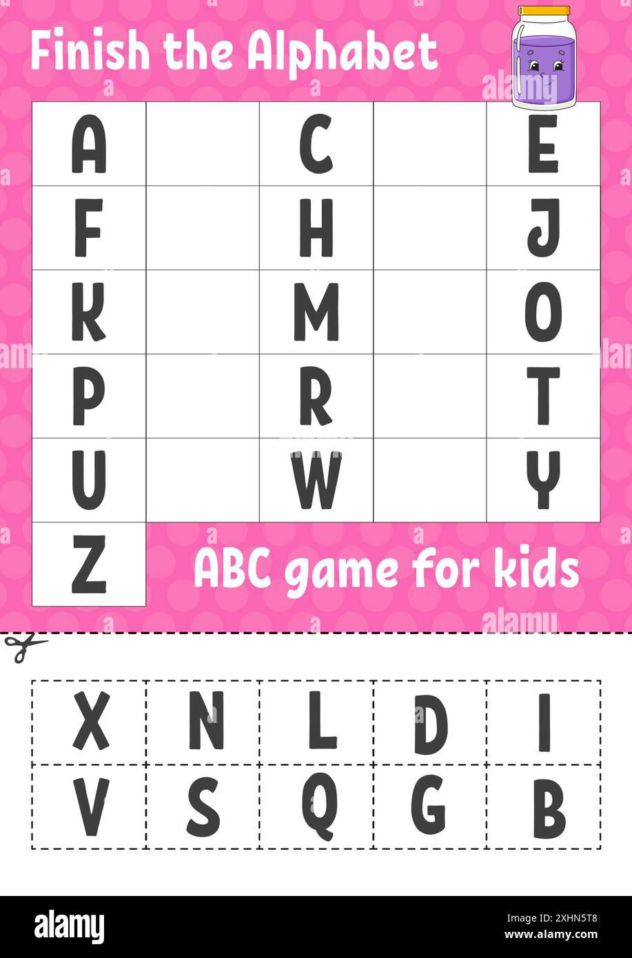 Finish the alphabet. ABC game for kids. Cut and glue. Education ...