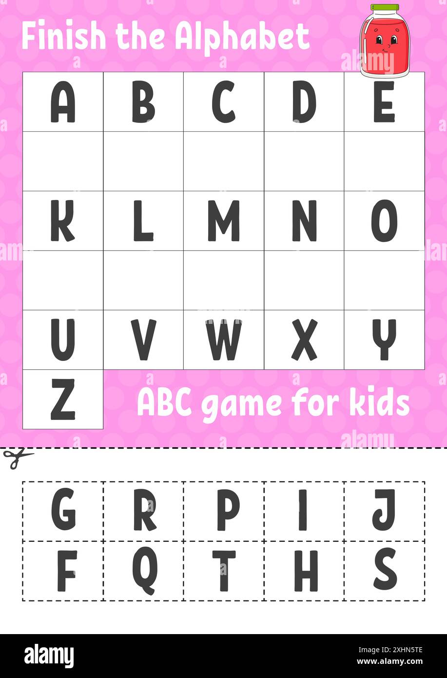 Finish the alphabet. ABC game for kids. Cut and glue. Education ...