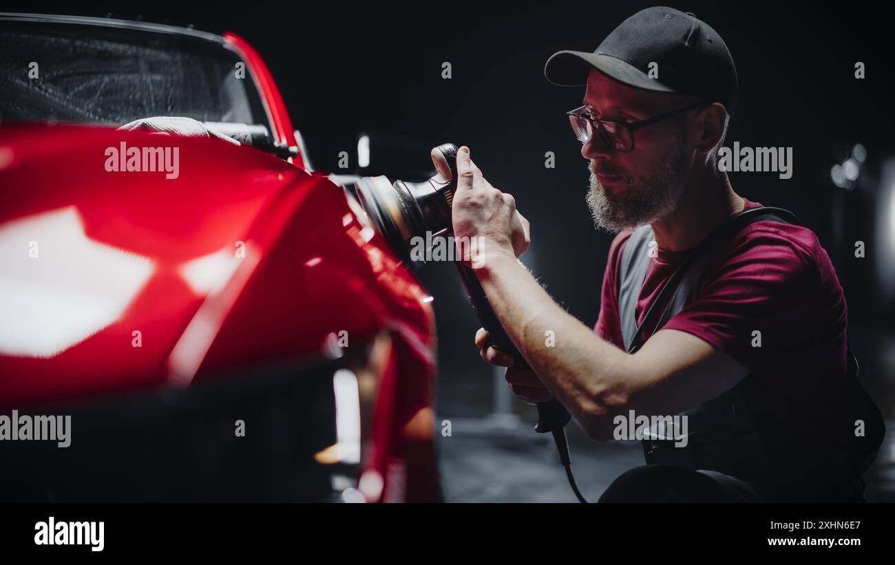 Red Sportscar Standing in a Stylish Detailing Dealership Studio ...