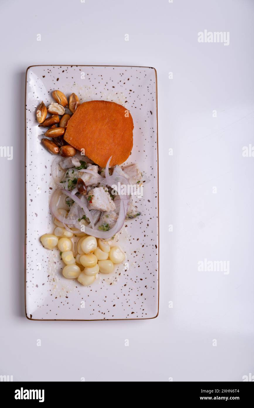 Traditional Peruvian food called Ceviche, made from fish, seen from ...