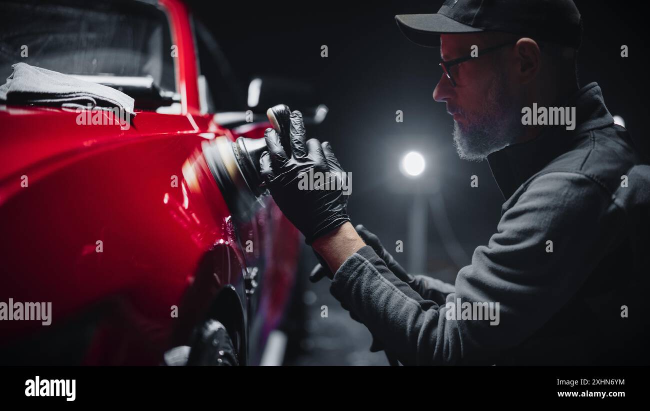 Red Sportscar Standing in a Stylish Detailing Dealership Studio ...
