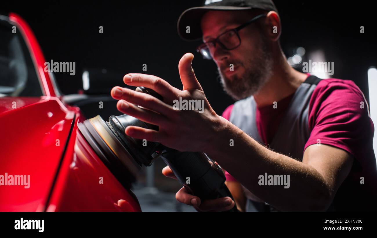 Red Sportscar Standing in a Stylish Detailing Dealership Studio ...