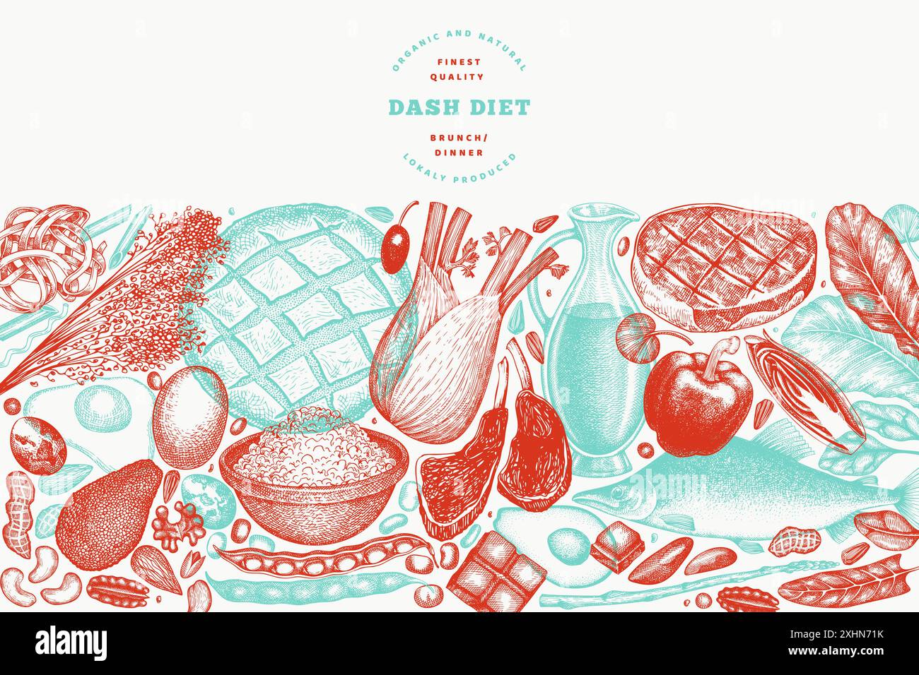 Dash Diet Design Template. Vector Hand Drawn Healthy Food Banner ...