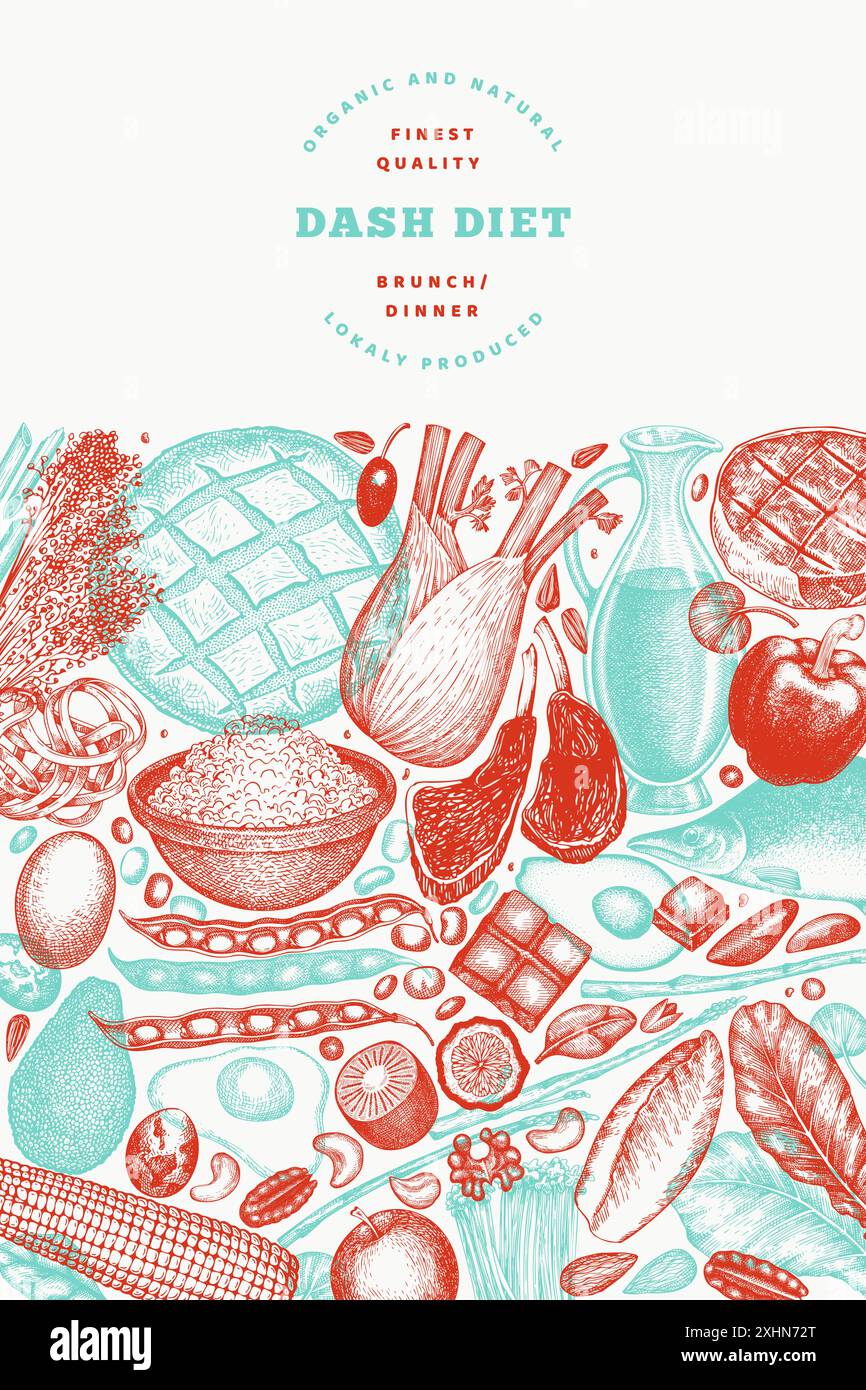 Dash Diet Design Template. Vector Hand Drawn Healthy Food Banner ...
