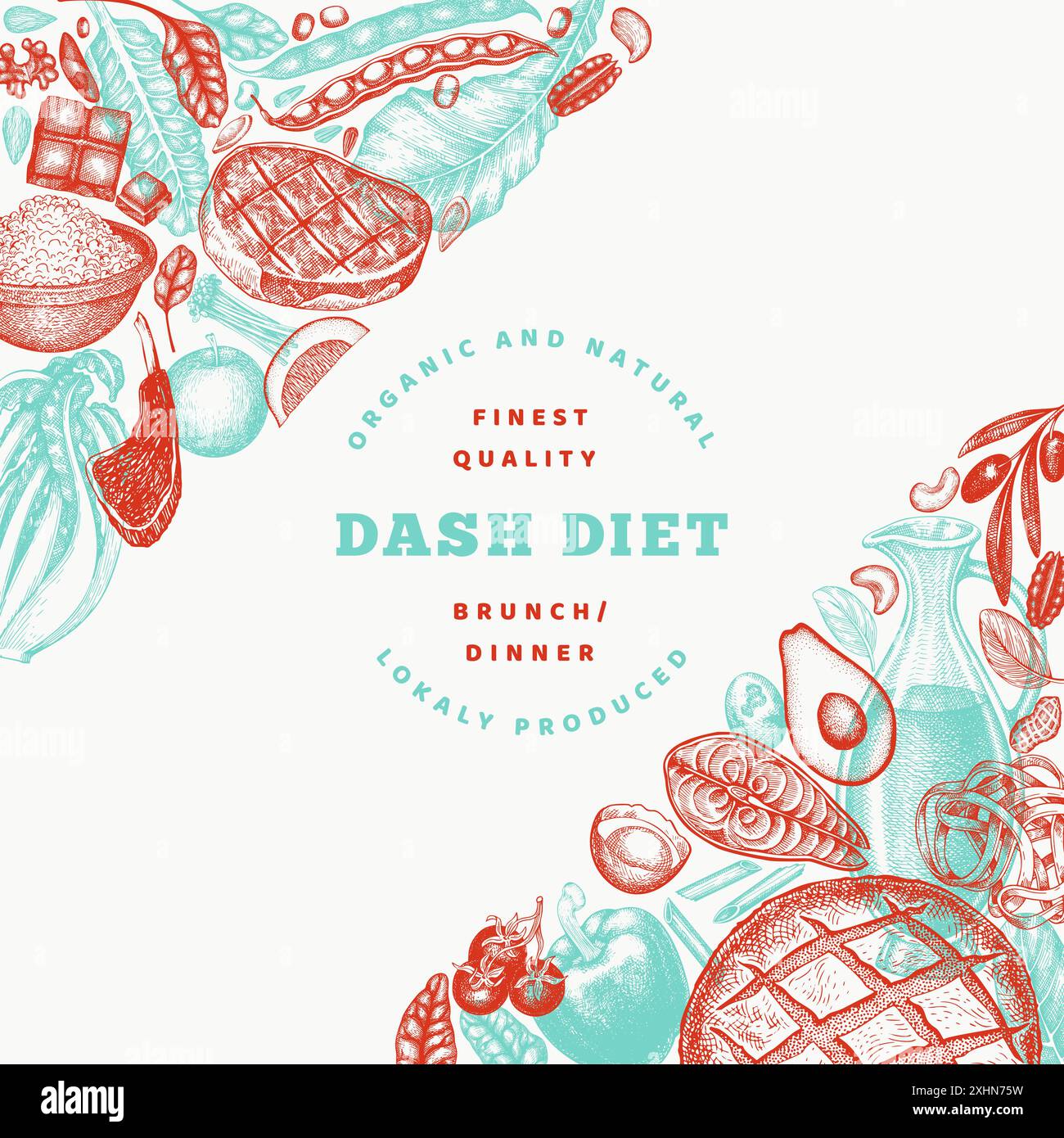 Dash Diet Design Template. Vector Hand Drawn Healthy Food Banner ...