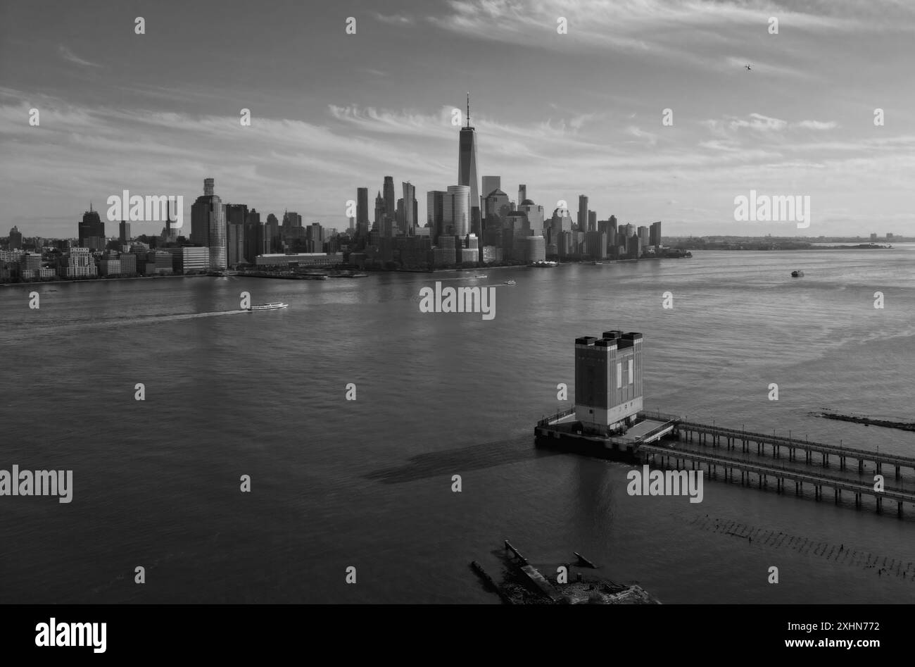 New York skyline from drone. New York over the Hudson river. Manhattan ...