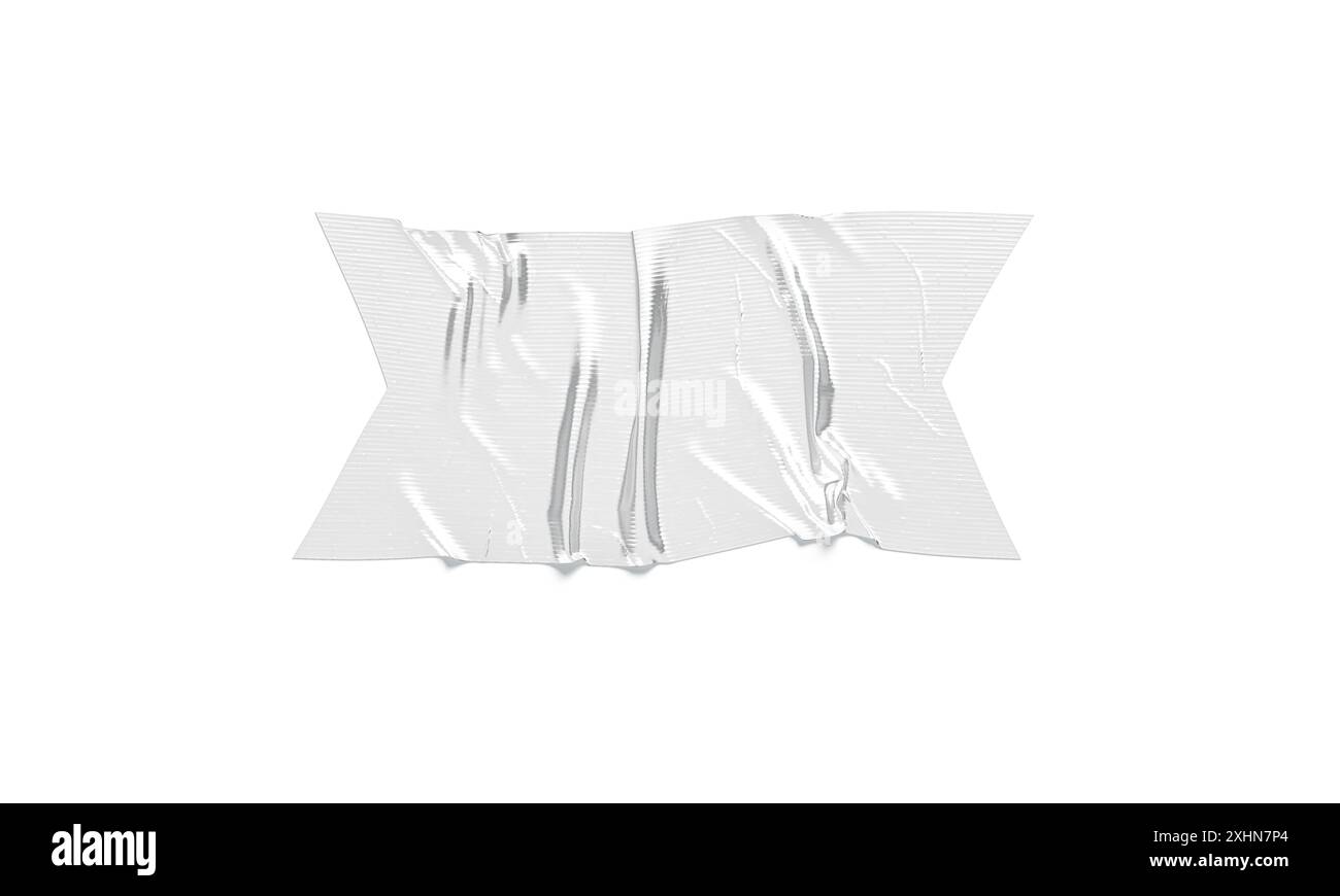 Blank white rectangle cut adhesive crumpled tape mockup, top view, 3d ...