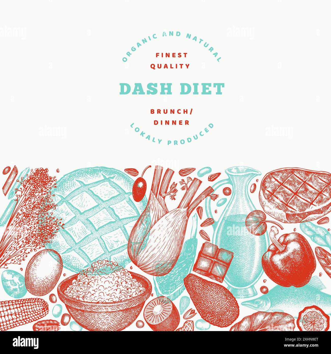 Dash Diet Design Template. Vector Hand Drawn Healthy Food Banner ...