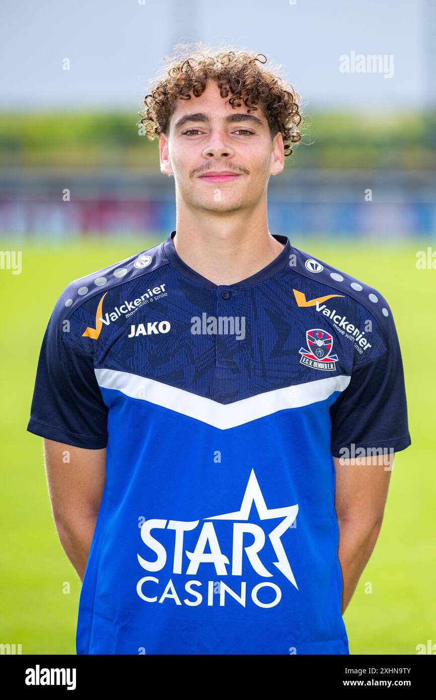 Denderleeuw, Belgium. 15th July, 2024. Dender's Antoine De Bodt poses ...
