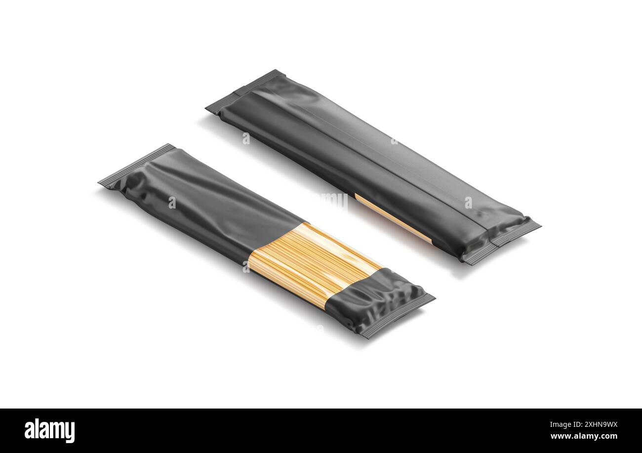 Blank black paper transparent pack with spaghetti pasta mockup ...