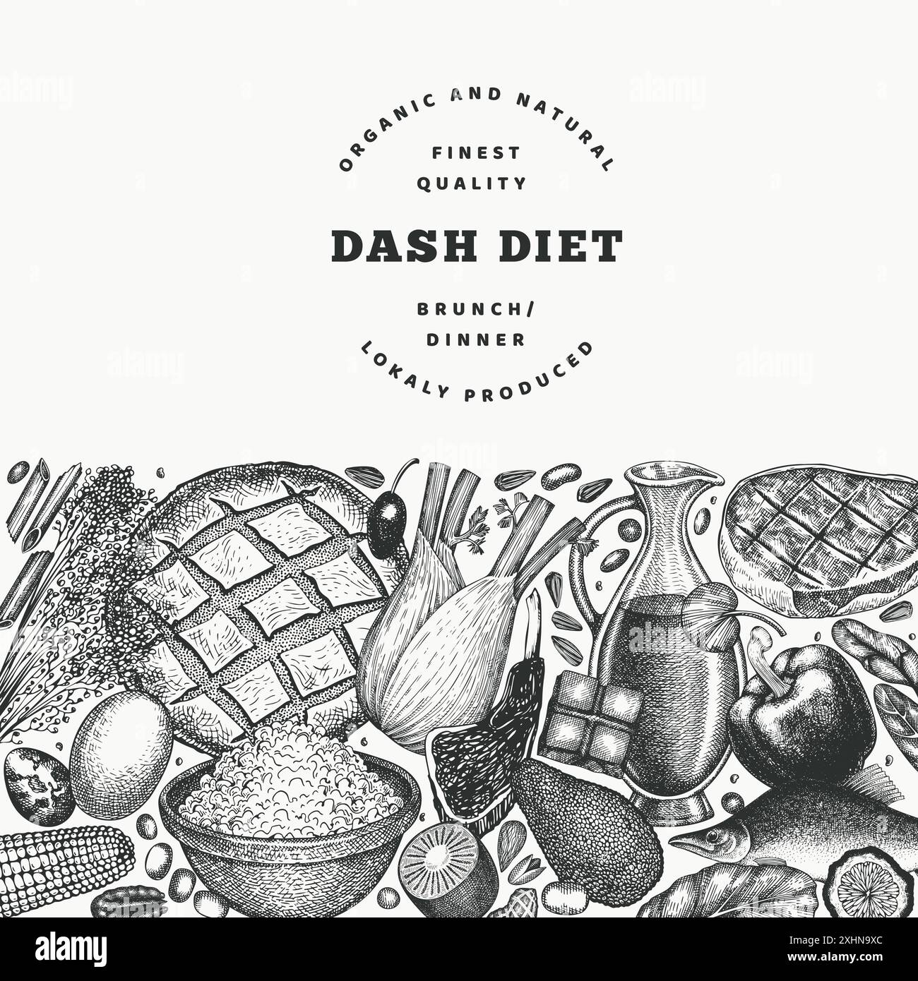 Dash Diet Design Template. Vector Hand Drawn Healthy Food Banner ...