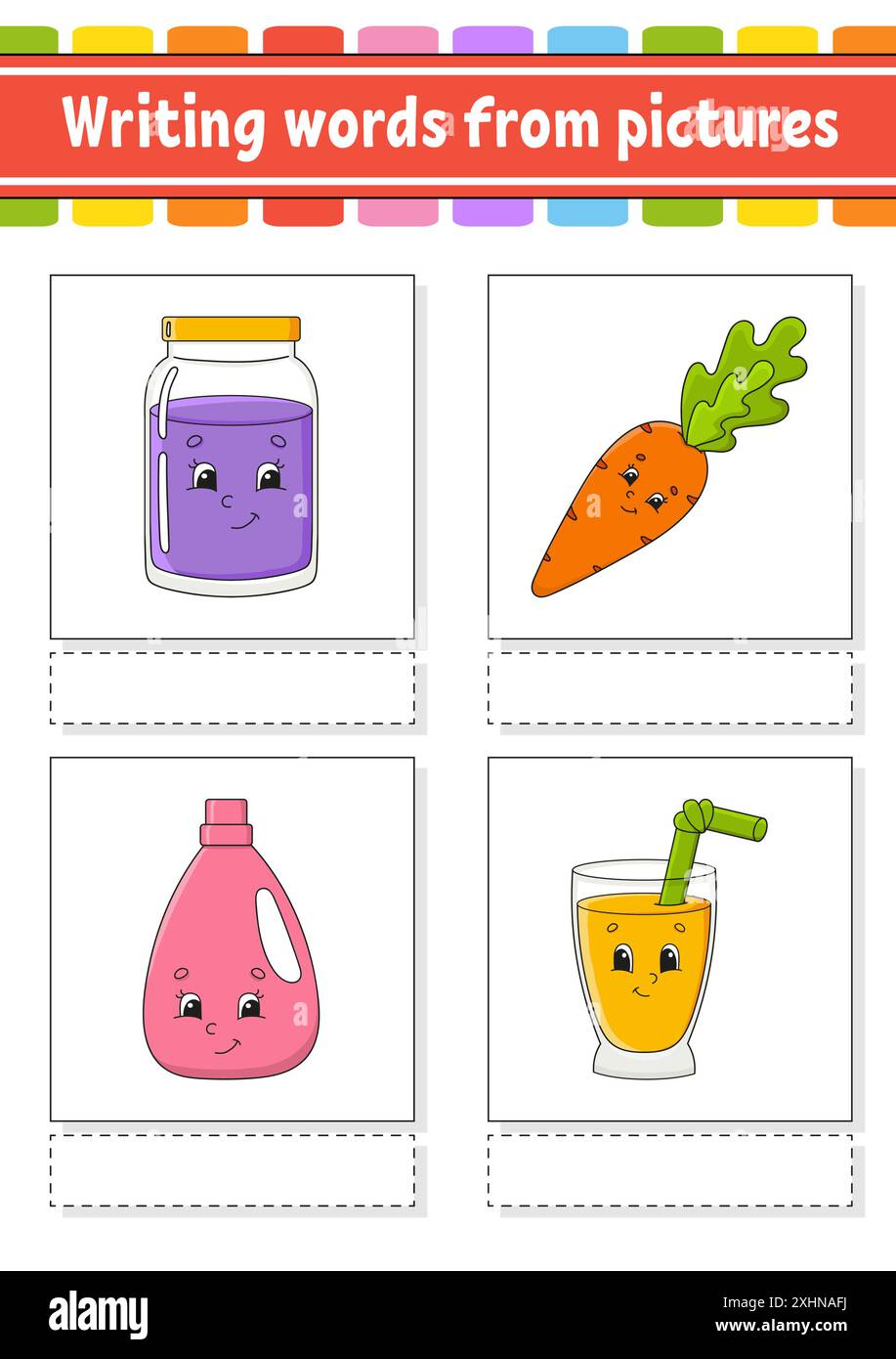Writing words from pictures. Education developing worksheet. Activity ...