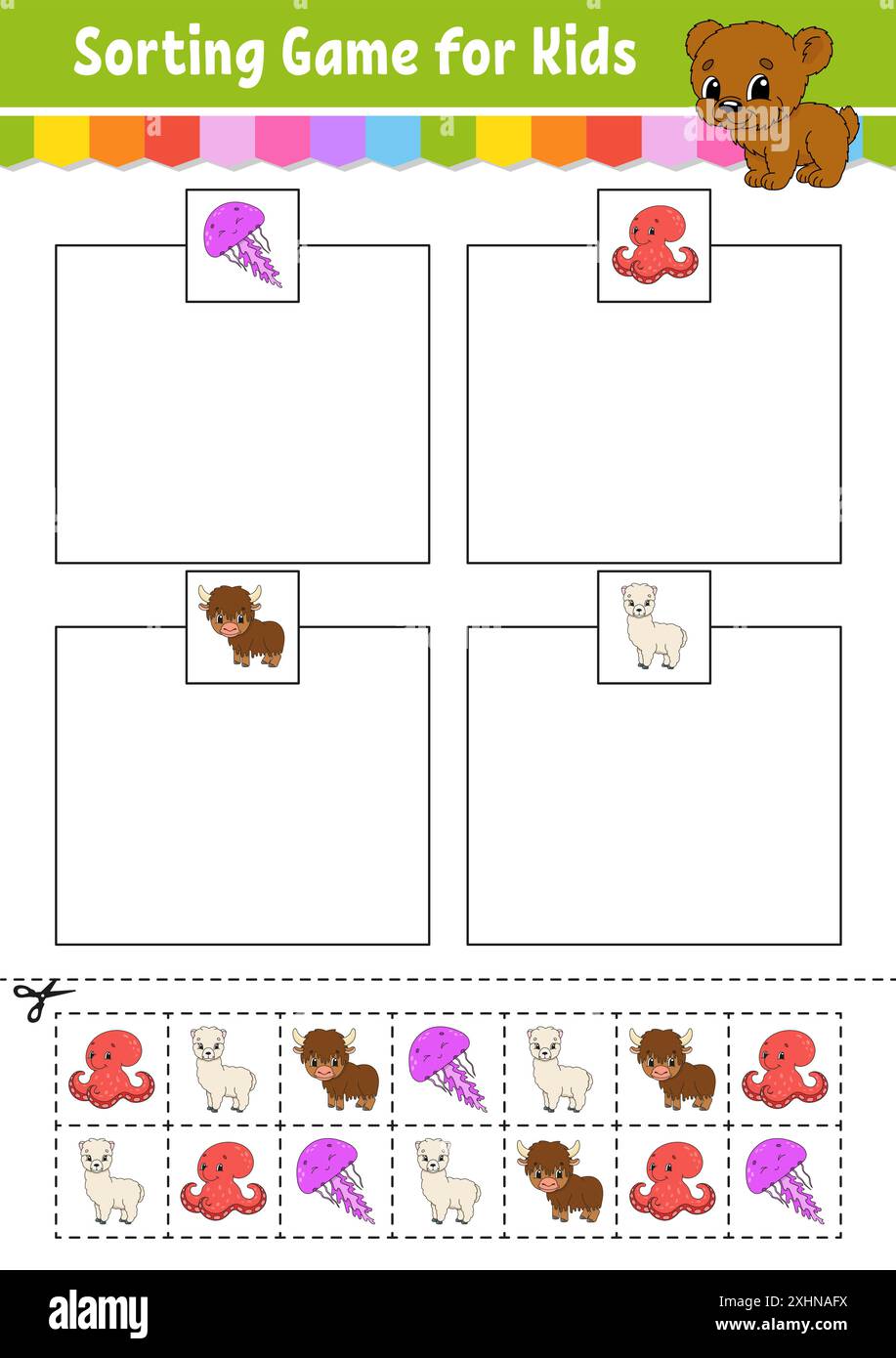 Sorting game for kids. Cut and glue. Education developing worksheet ...