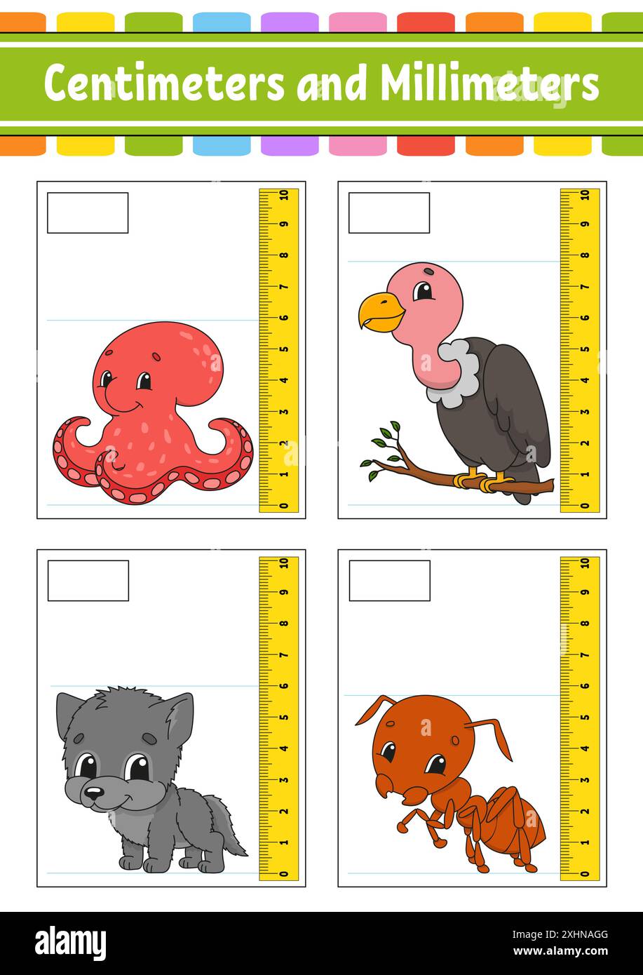 Measuring length in centimeter and millimeter. Education developing ...