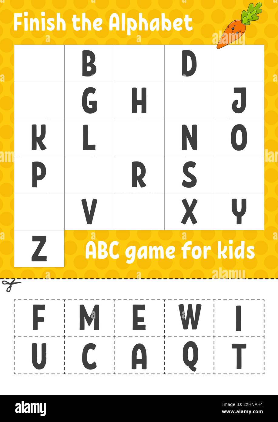 Finish the alphabet. ABC game for kids. Cut and glue. Education ...