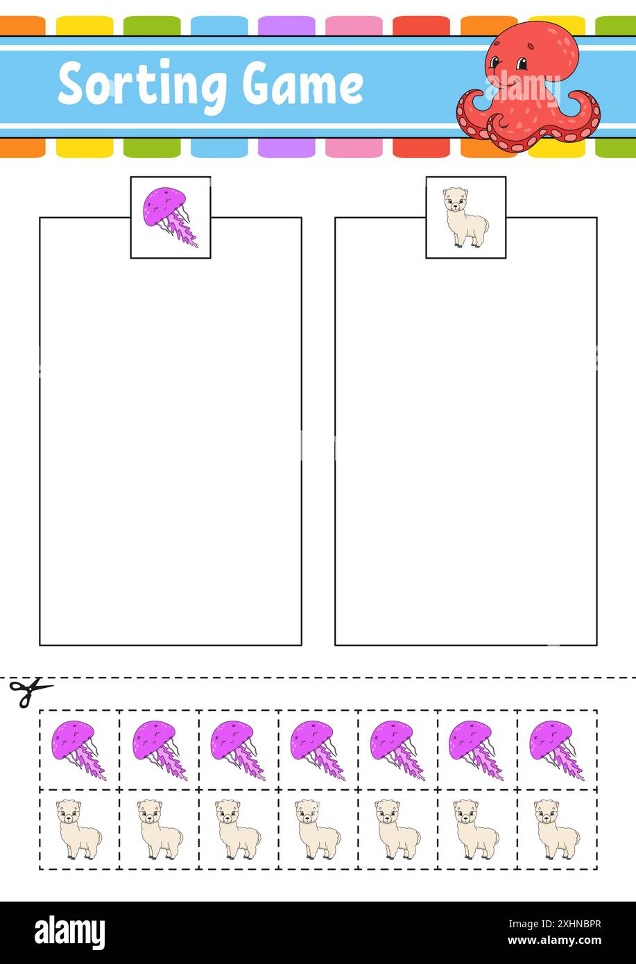 Sorting game for kids. Cut and glue. Education developing worksheet ...