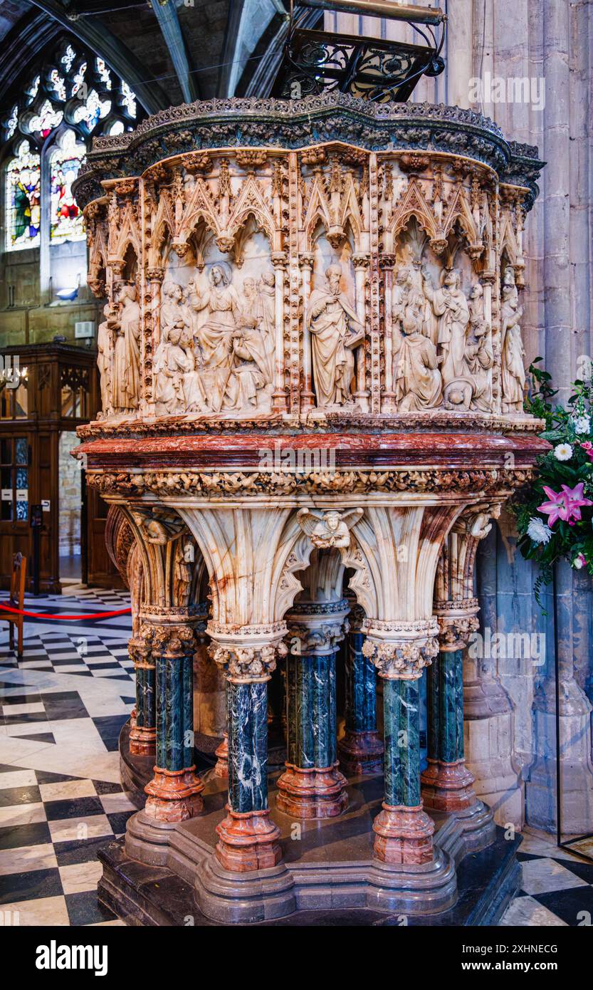 Ornately carved alabaster Victorian nave pulpit designed by George ...