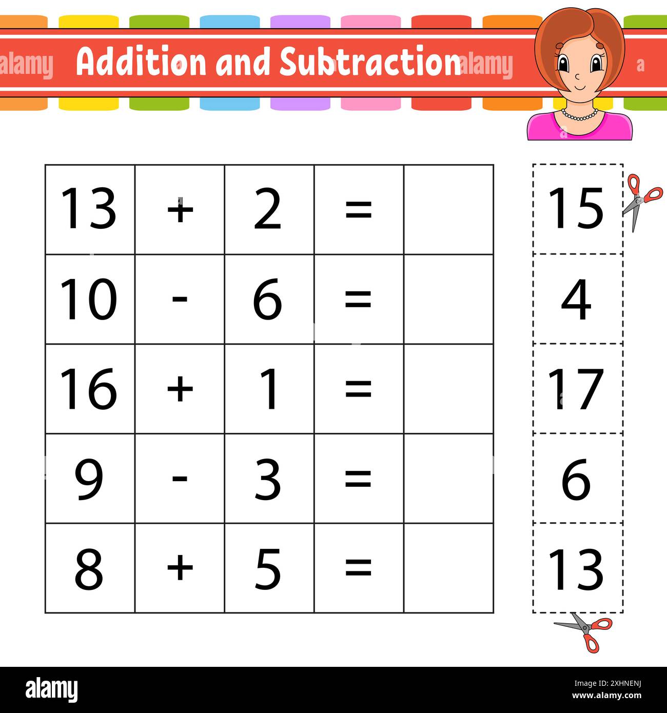 Addition and subtraction. Task for kids. Cut and paste. Education ...