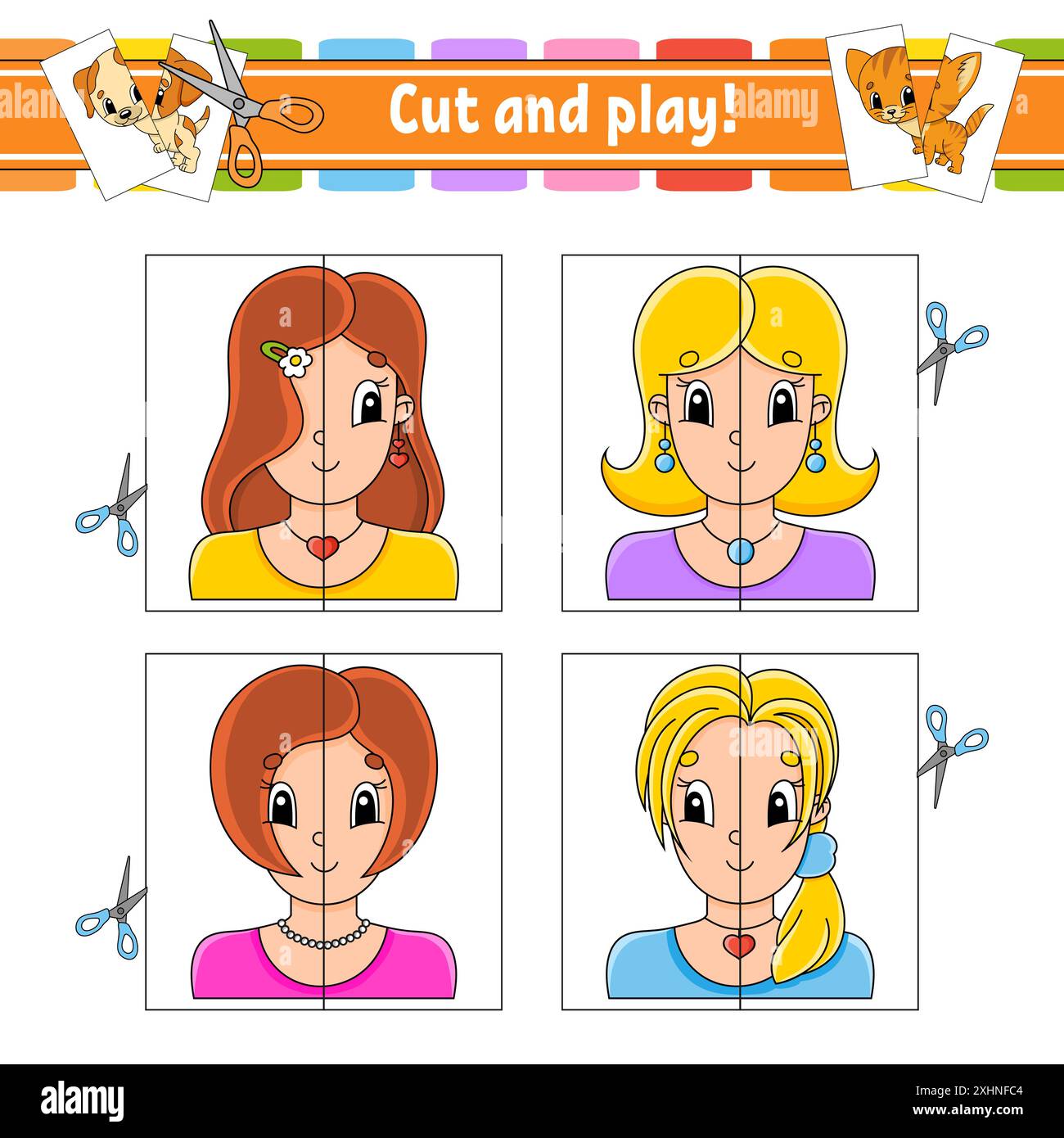 Cut and play. Flash cards. Color puzzle. Education developing worksheet ...