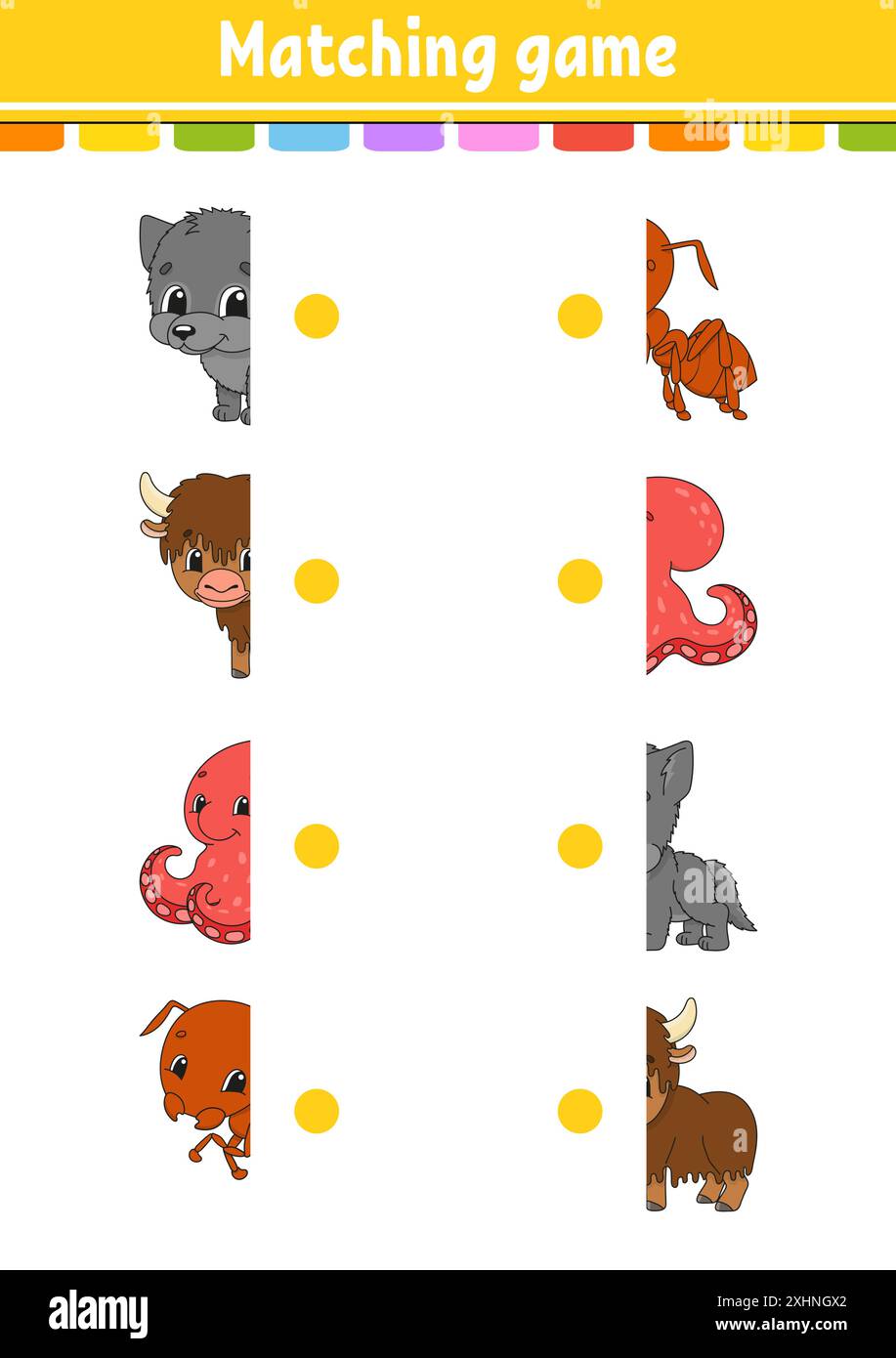 Matching game. Draw a line. Education developing worksheet. Activity ...