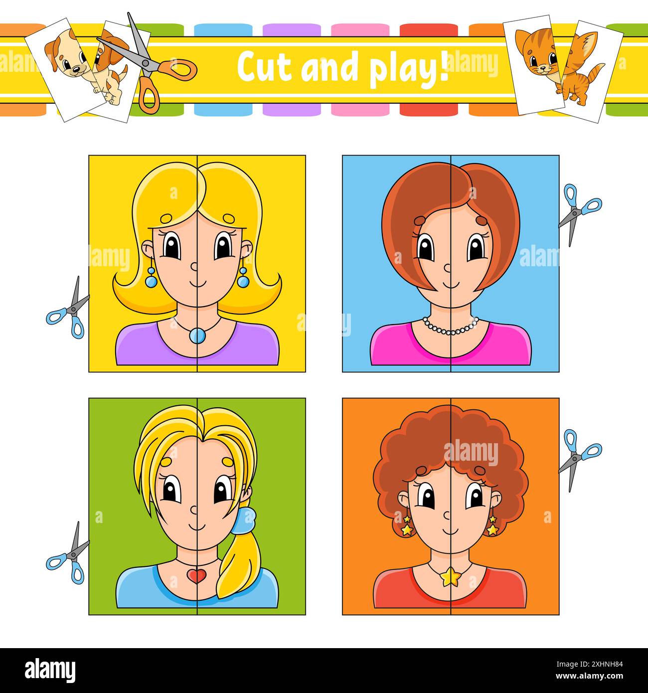 Cut and play. Flash cards. Color puzzle. Education developing worksheet ...