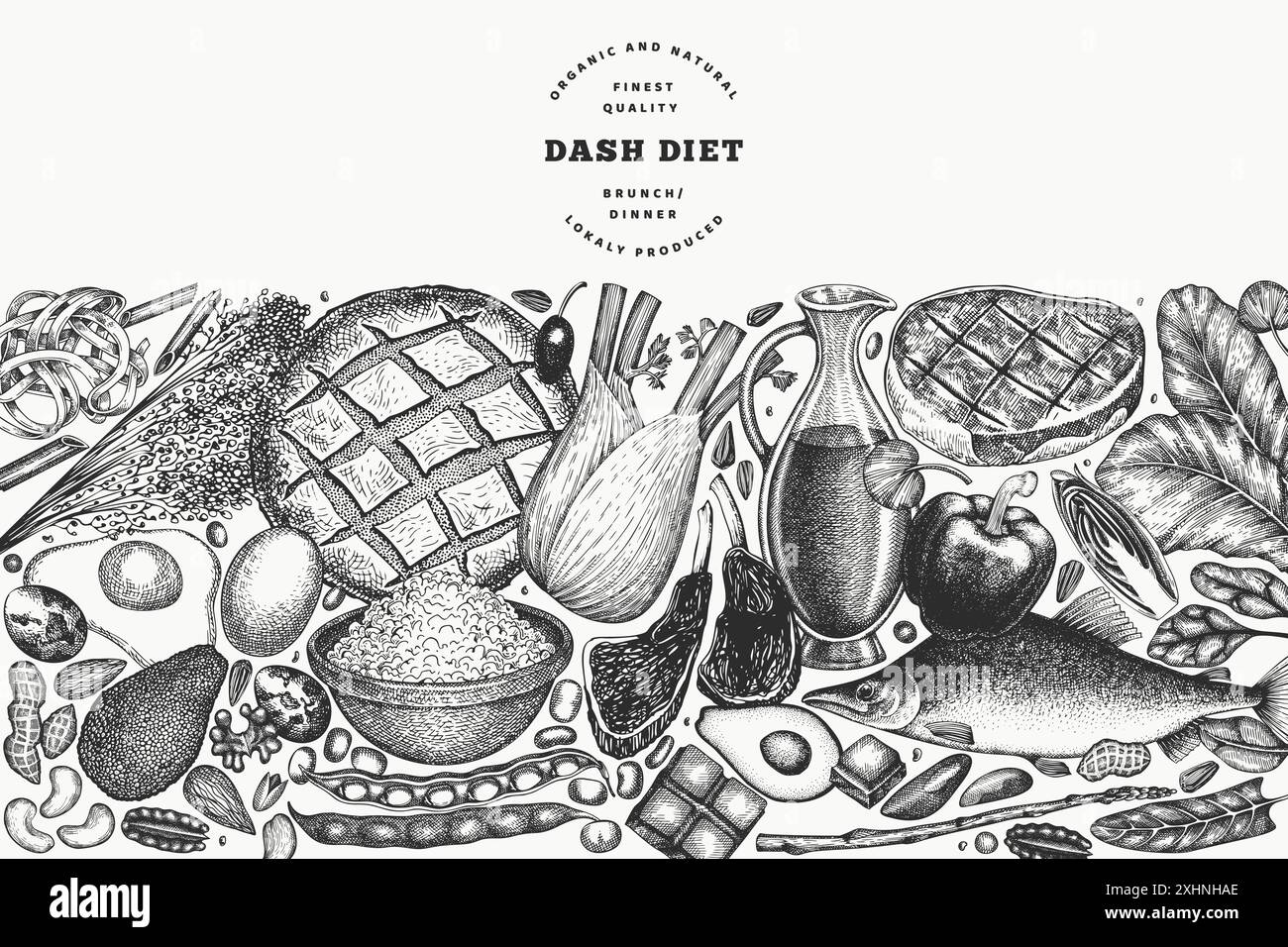 Dash Diet Design Template. Vector Hand Drawn Healthy Food Banner ...