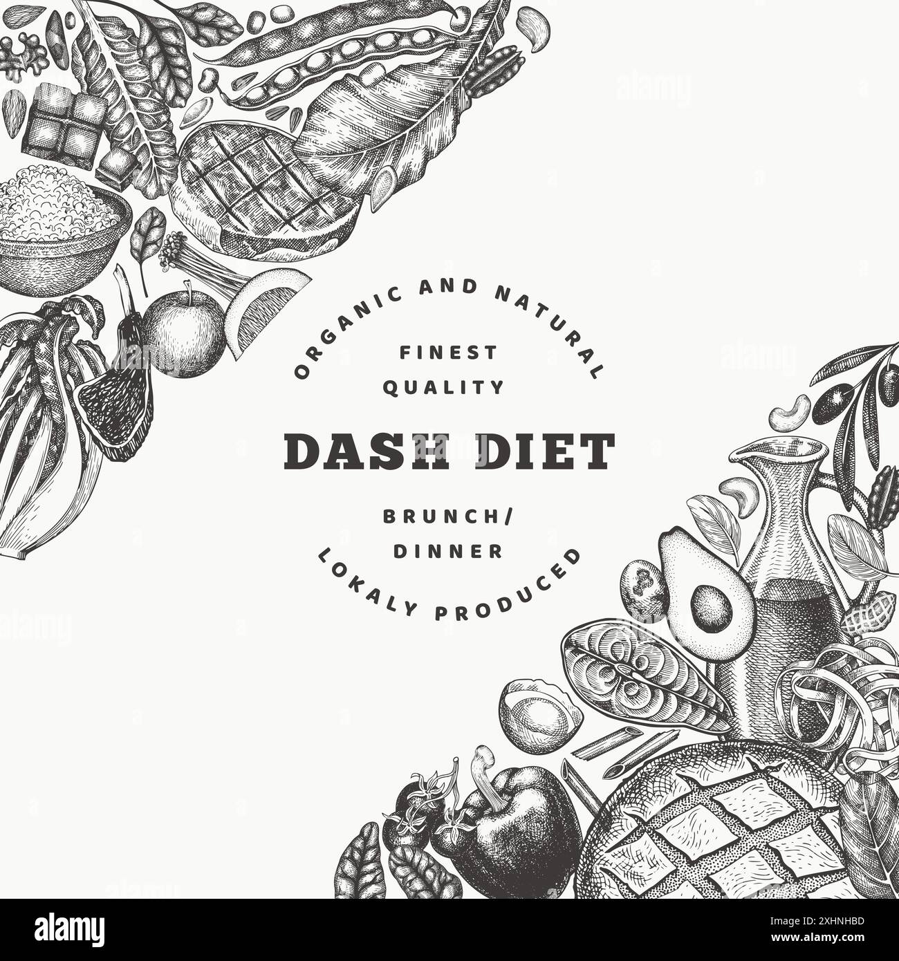 Dash Diet Design Template. Vector Hand Drawn Healthy Food Banner ...
