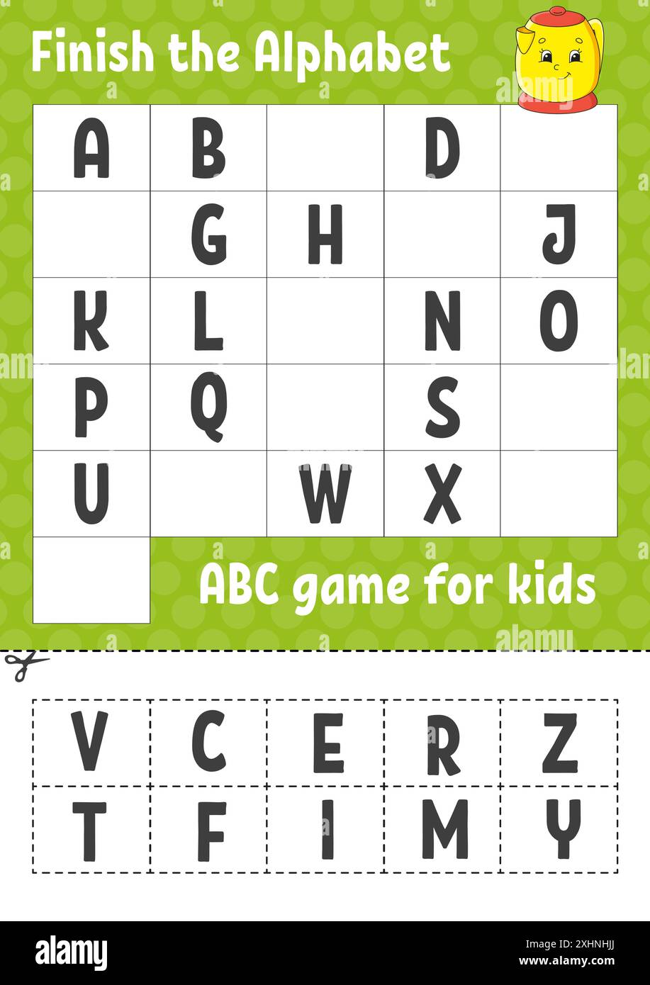 Finish the alphabet. ABC game for kids. Cut and glue. Education ...