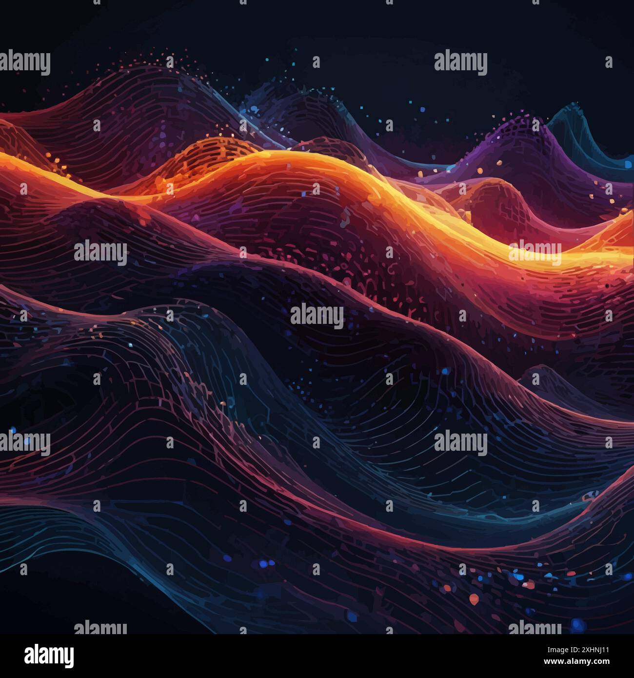 Abstract waves with pulsating particles, futuristic motion background design, vector elements ...
