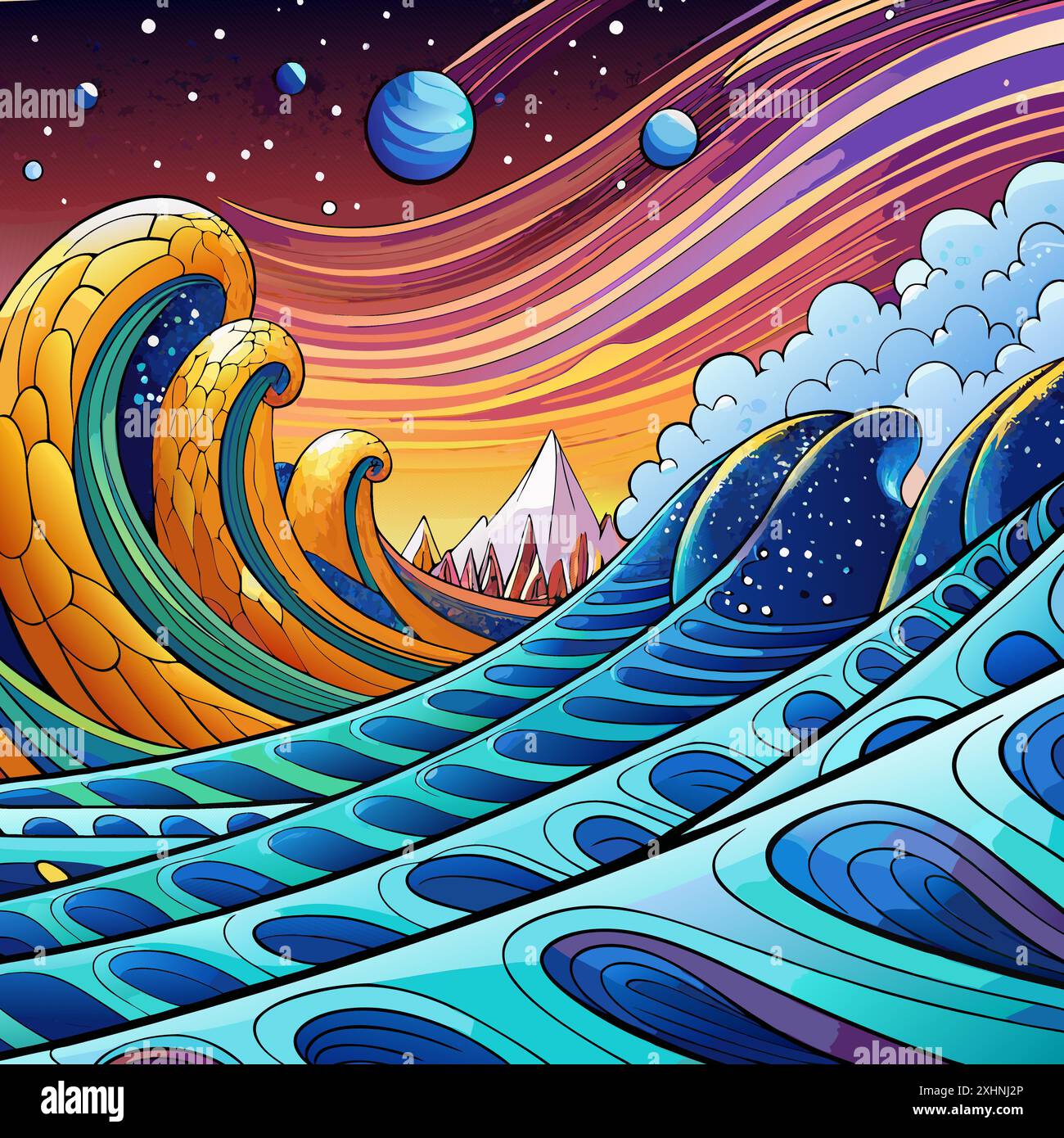 Abstract waves with pulsating particles, futuristic motion background design, vector elements ...