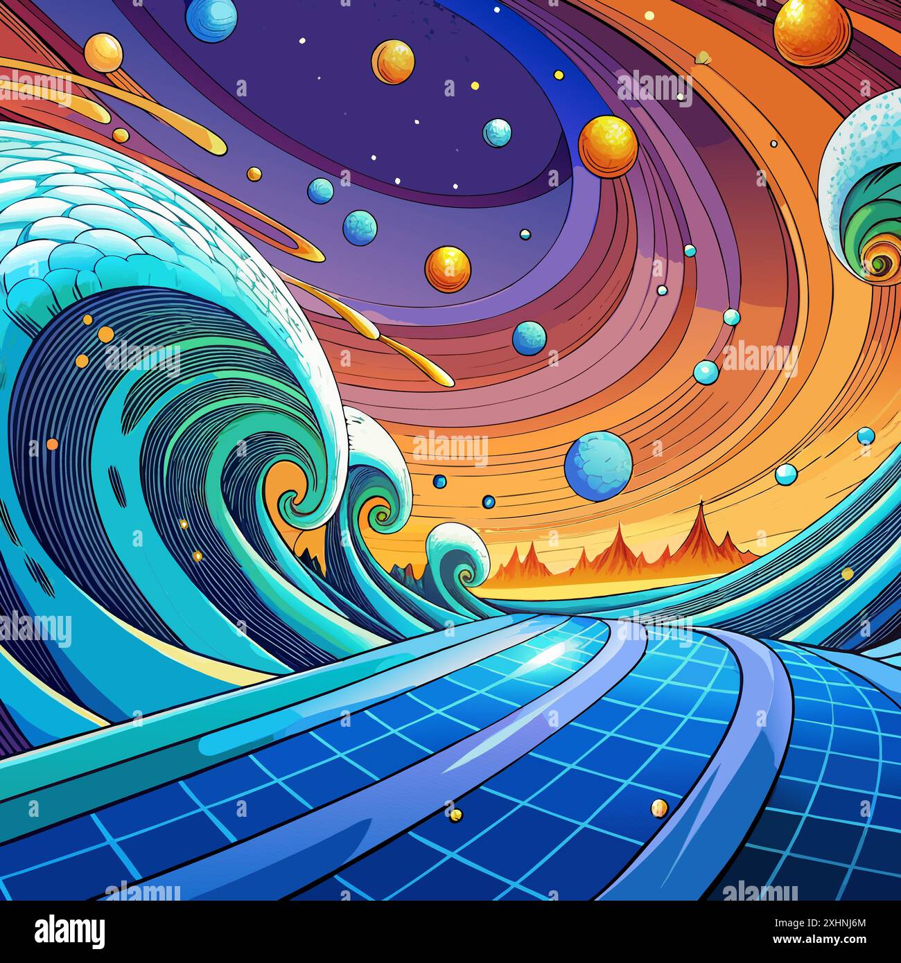 Abstract waves with pulsating particles, futuristic motion background design, vector elements ...