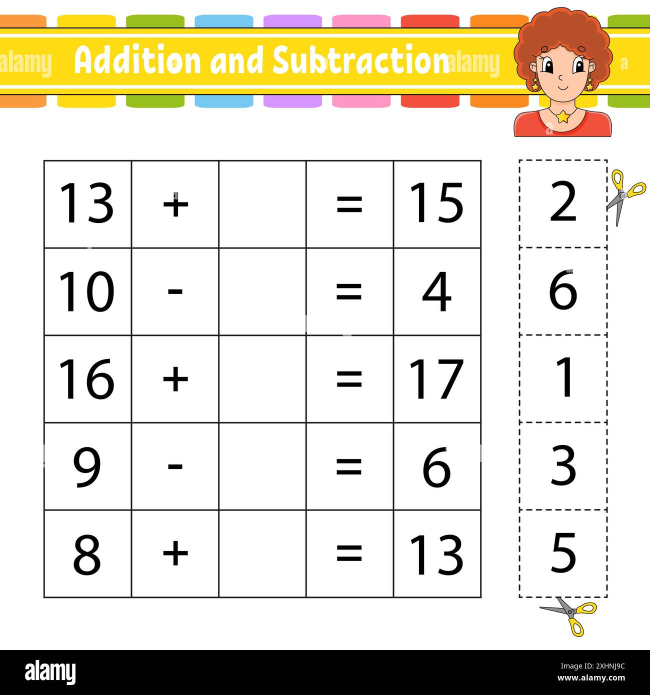 Addition and subtraction. Task for kids. Cut and paste. Education ...