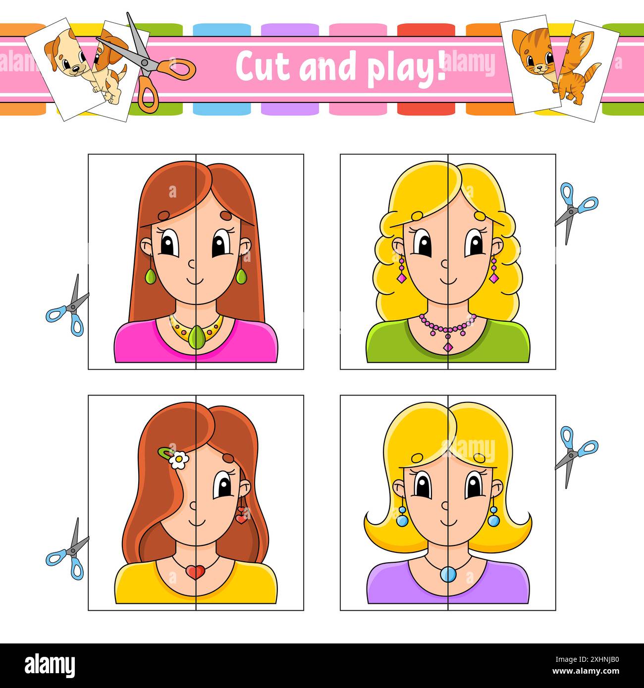 Cut and play. Flash cards. Color puzzle. Education developing worksheet ...