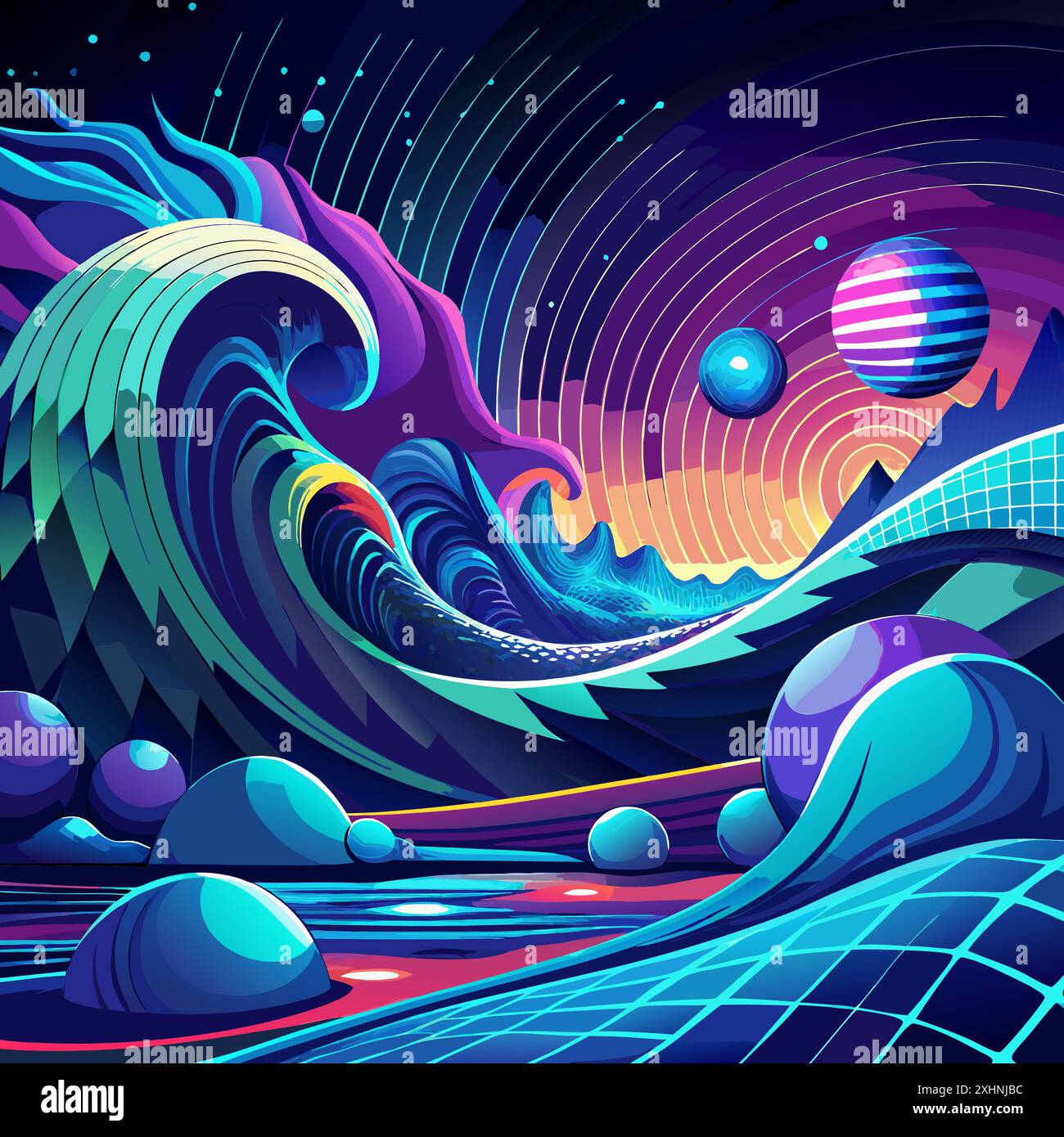 Abstract waves with pulsating particles, futuristic motion background design, vector elements ...
