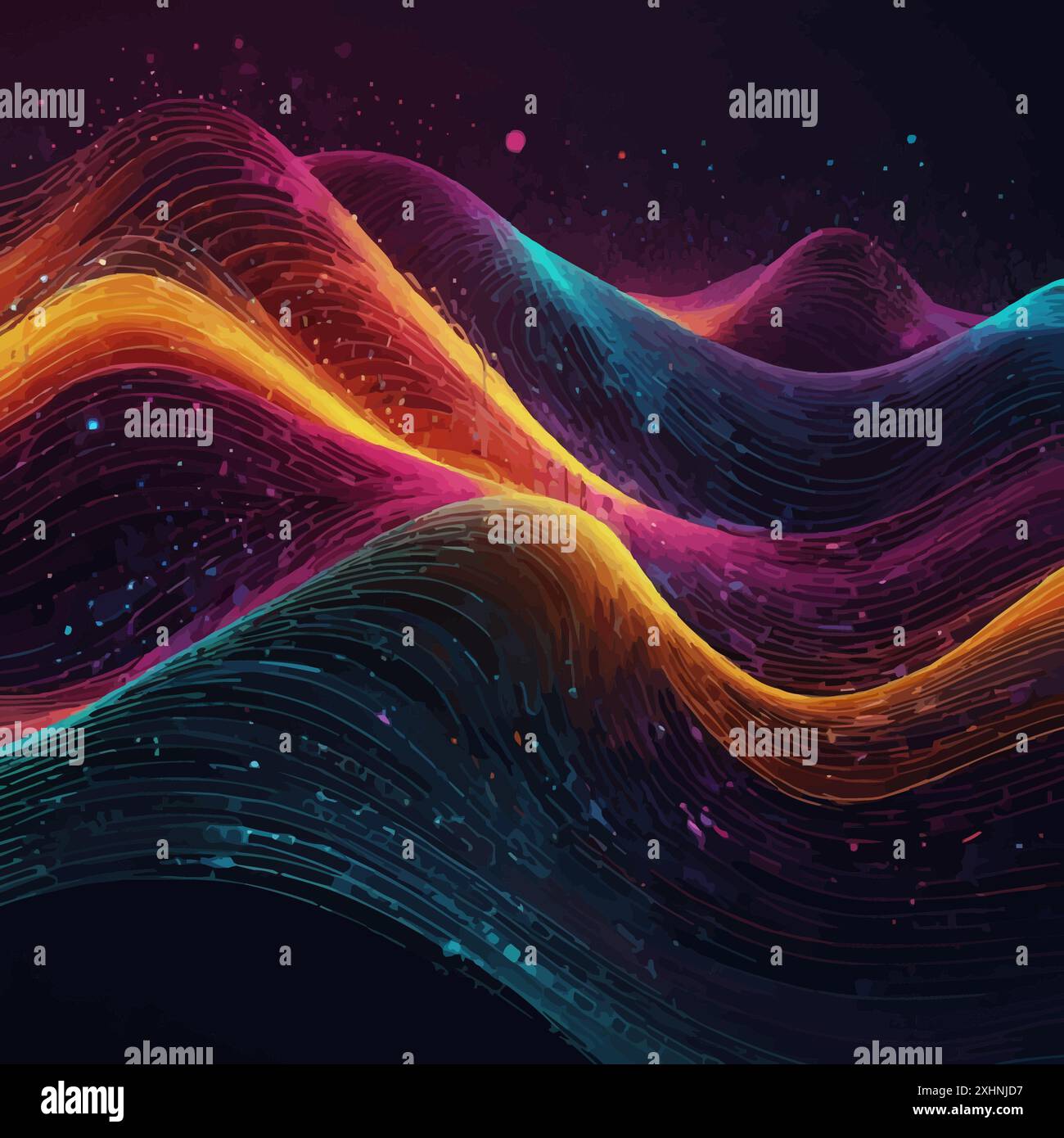 Abstract waves with pulsating particles, futuristic motion background design, vector elements ...