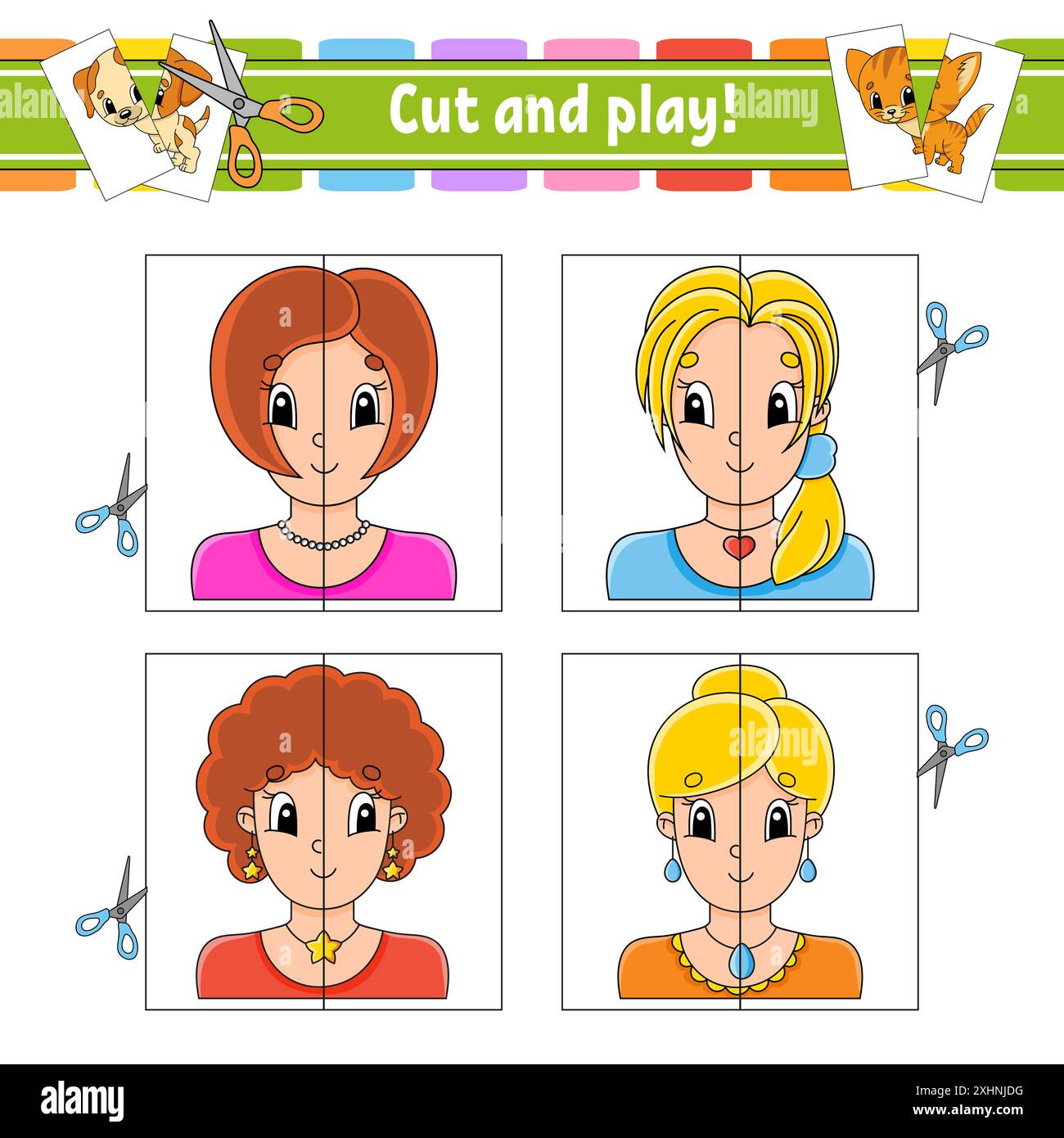 Cut and play. Flash cards. Color puzzle. Education developing worksheet ...