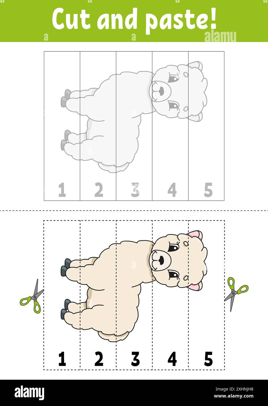 Learning numbers 1-5. Cut and glue. Cartoon character. Education ...