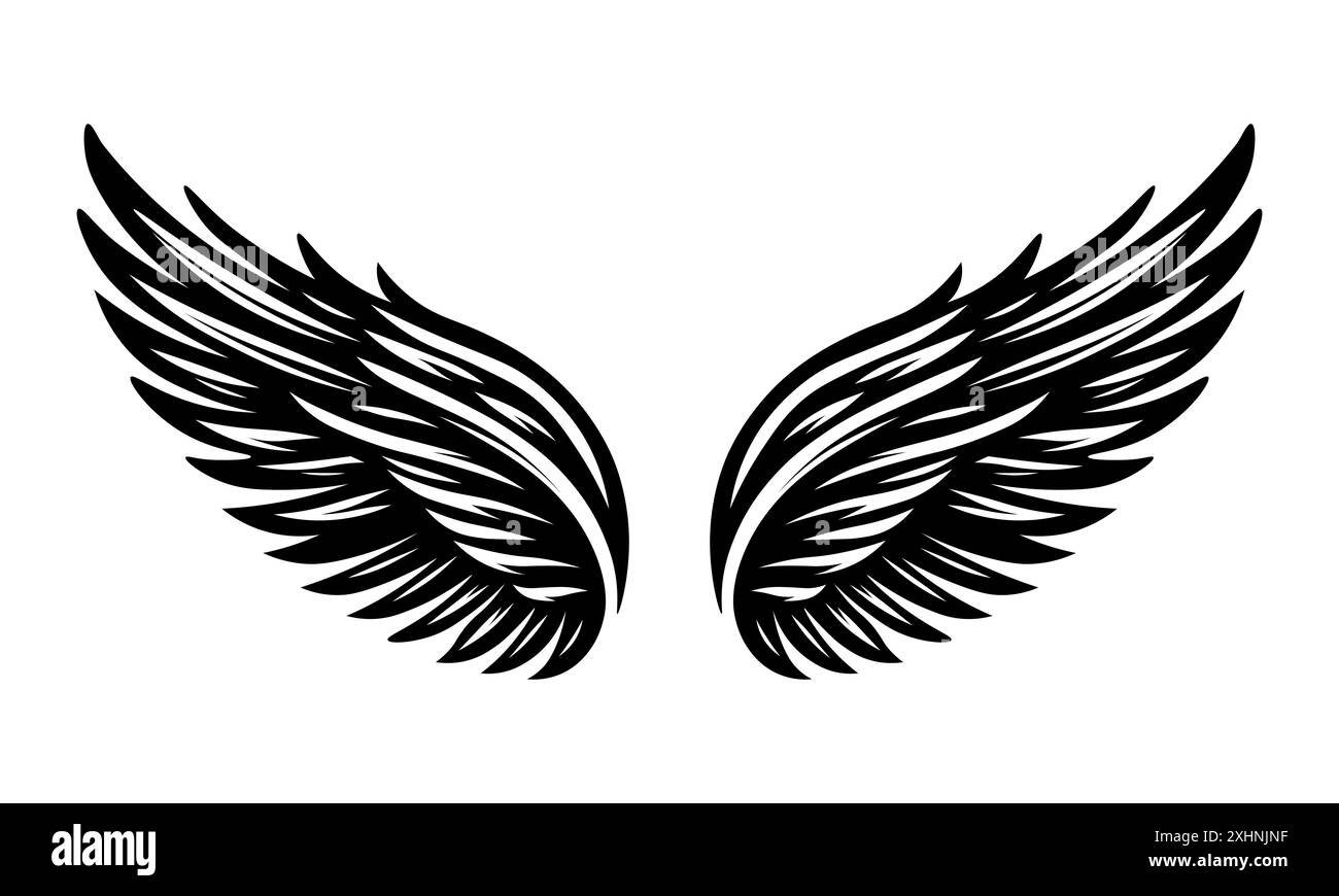 Elegant Black Feathered Bird Wings Vector Illustration Stock Vector ...