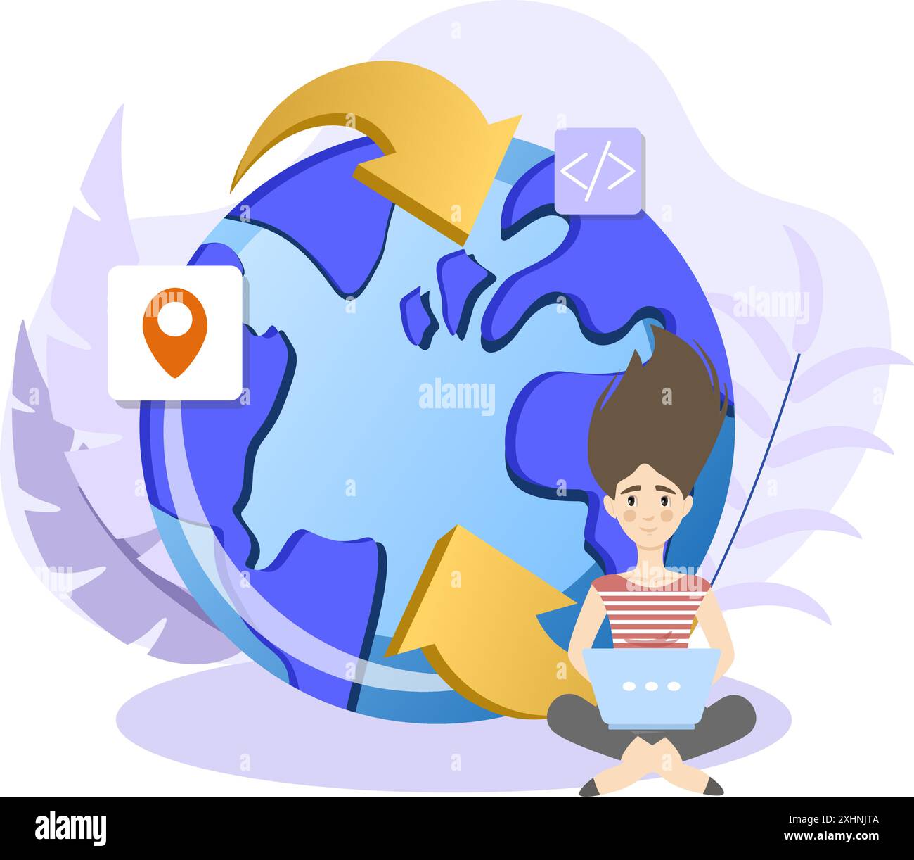Software Developer Working Remotely Managing Global Project Using Laptop Stock Vector Image