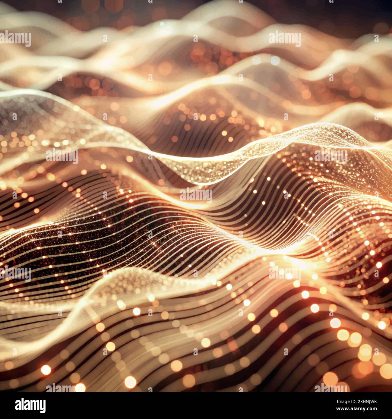 Abstract waves with pulsating particles, futuristic motion background design, vector elements ...