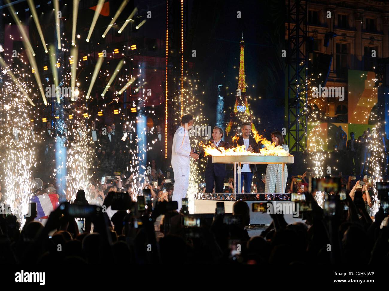 An arrival ceremony of the Olympic torch is pictured at the city hall ...